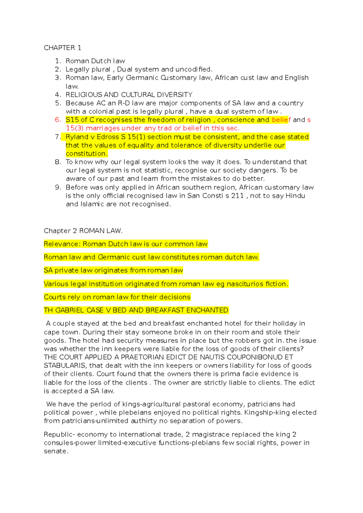 CHAPTER 1-7: Overview of Roman Dutch Law & Its Influence on SA Law ...