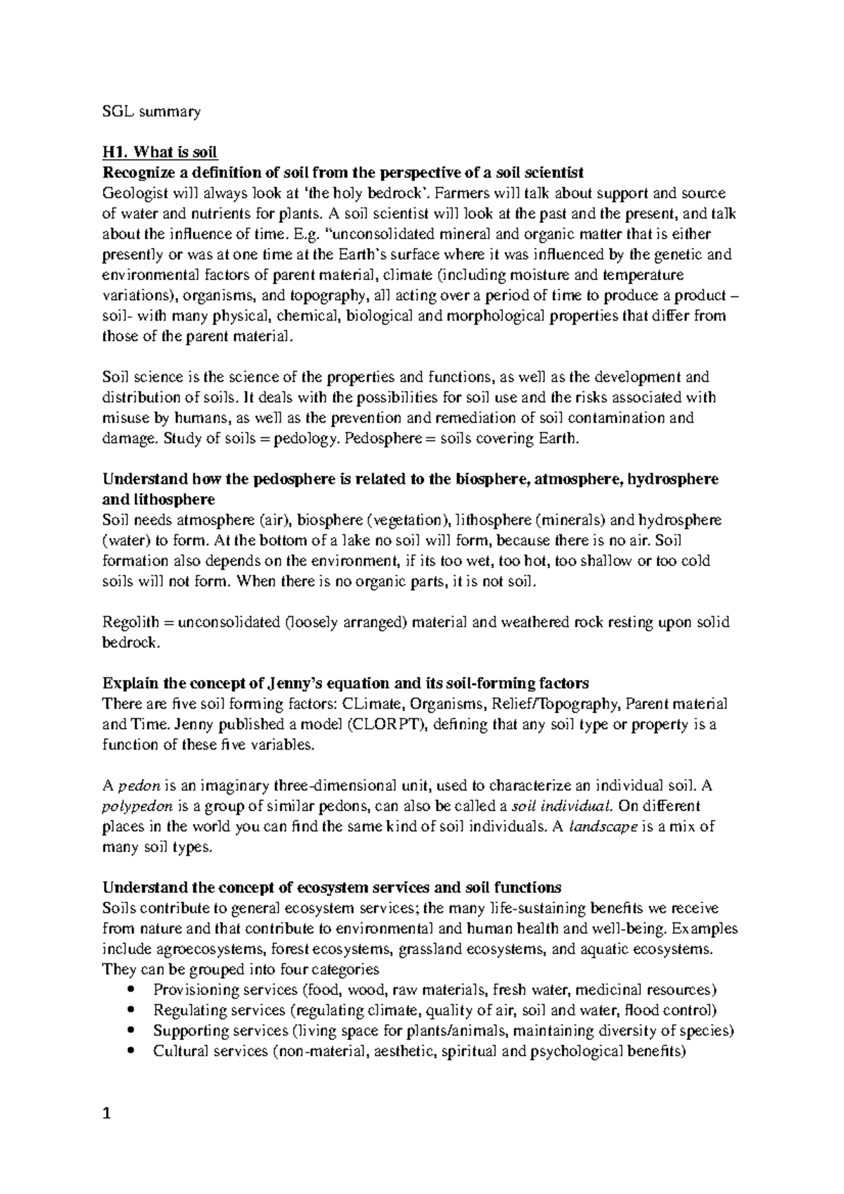 Soil Science Overview - SGL Summary - Soil 1 Exam Notes - Studeersnel