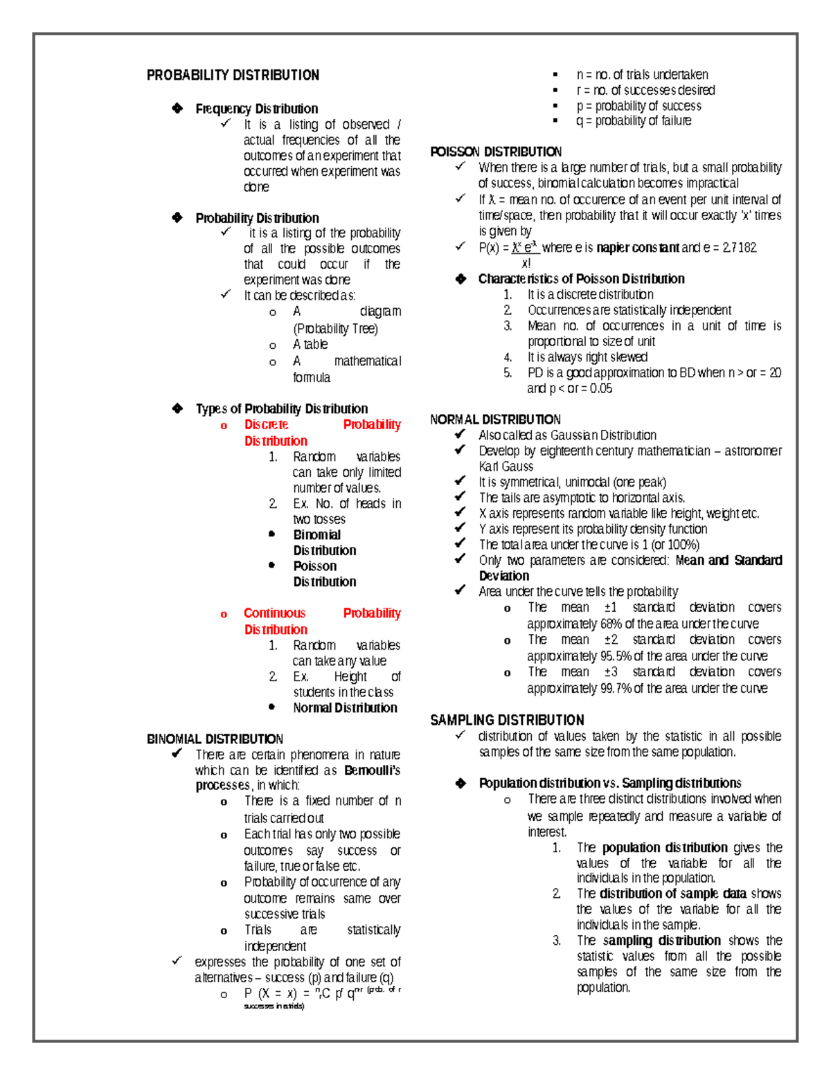 3 - Probability Distribution Handout: Types & Characteristics - Studocu