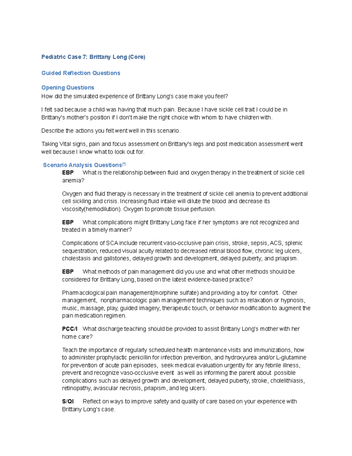 Nursing Case Study: Pediatric Focus on Brittany Long (Core) - Studocu