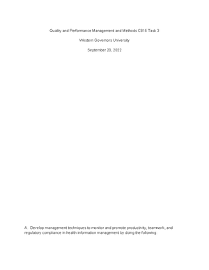 Task 1 C815 - C815 - A1. Quality initiatives Fielder Medical Center implemented the initiative ...