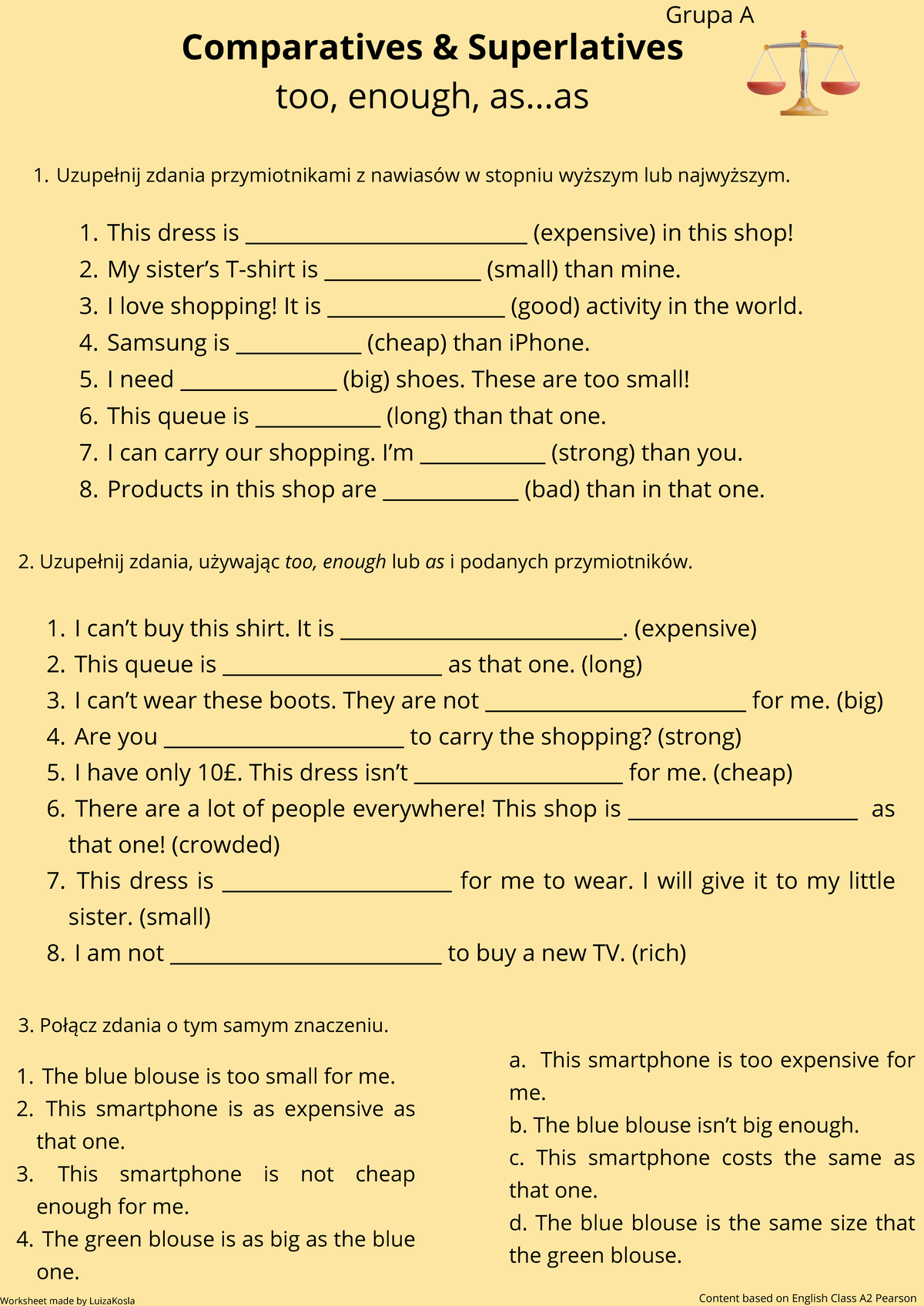 Comparatives & Superlatives Practice for English Class A2 - Studocu