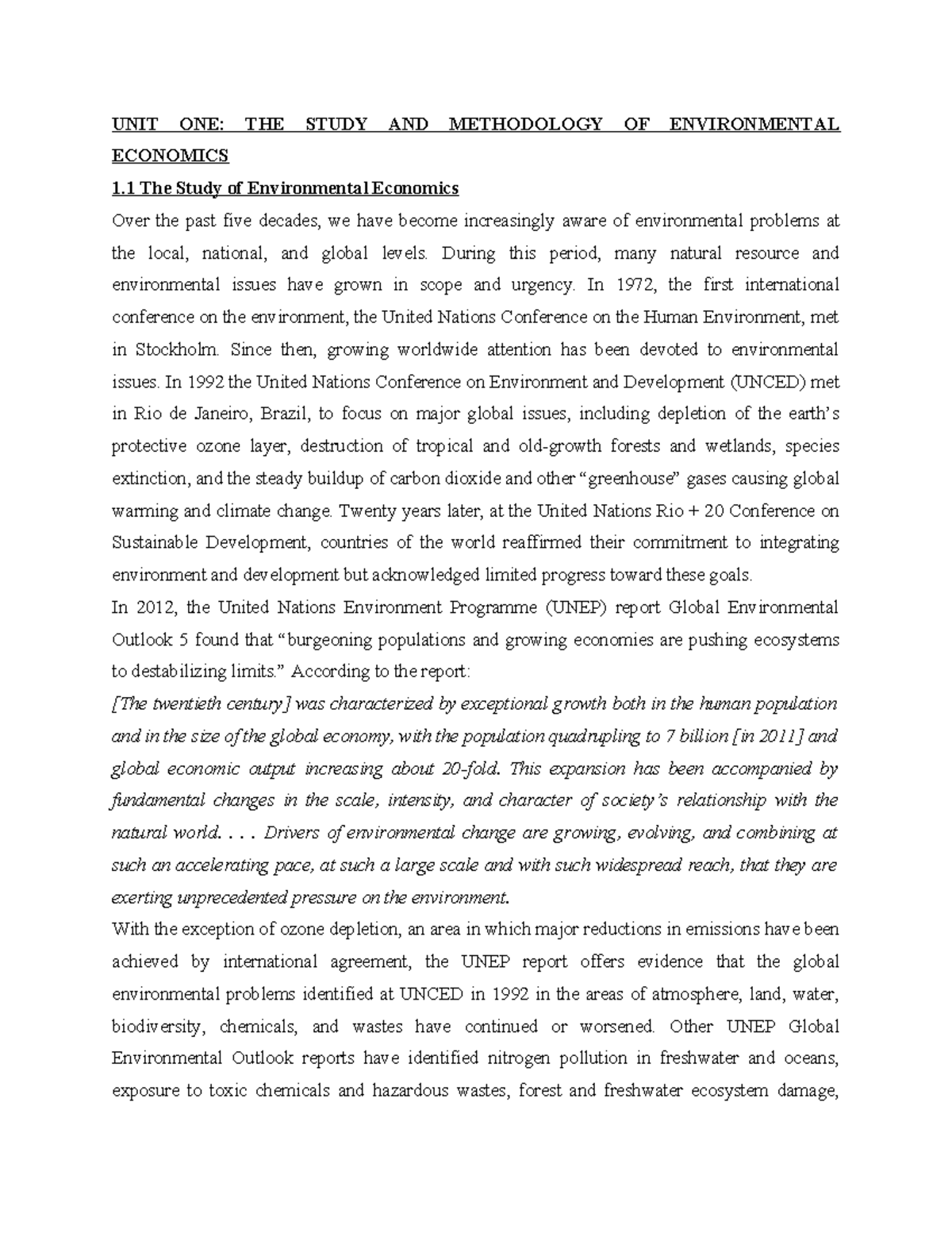 ENV 101: Unit One - Study & Methodology of Environmental Economics ...