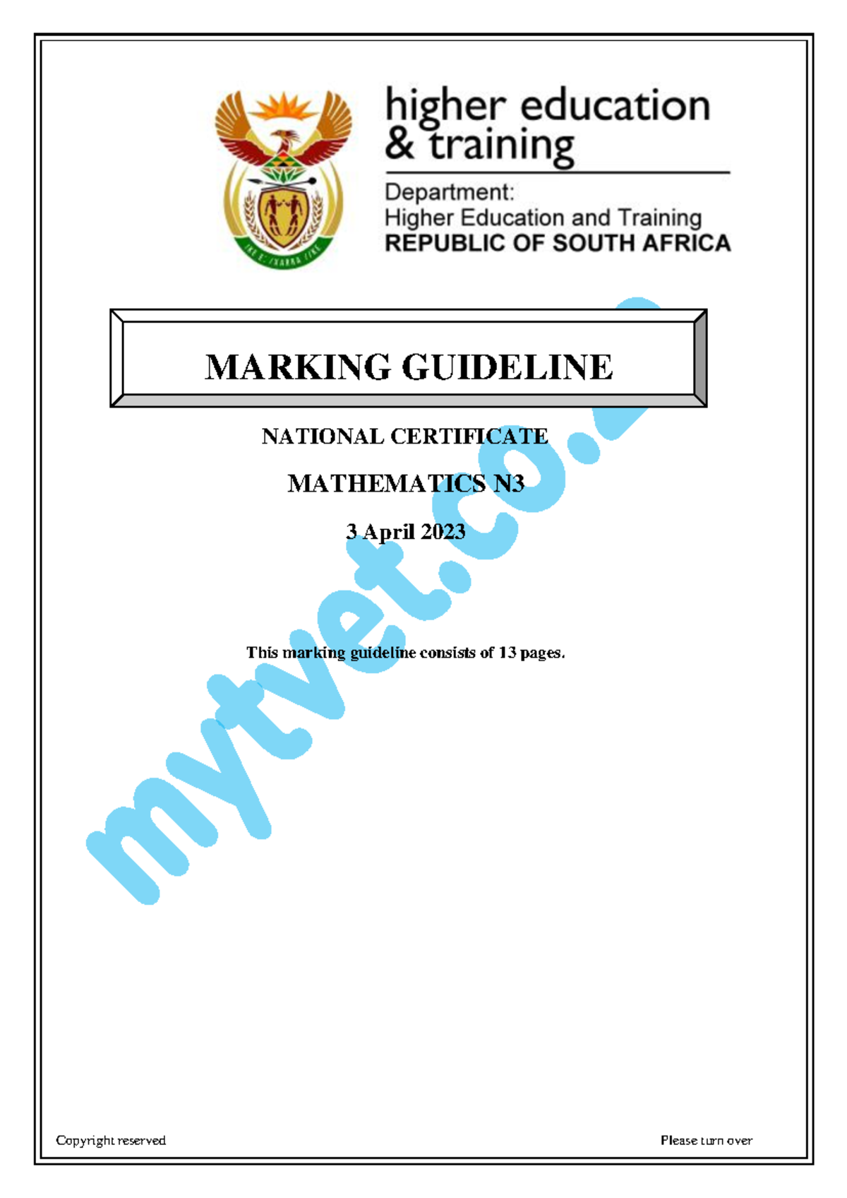 Mathematics N3 Marking Guide - April 2023 - Studocu