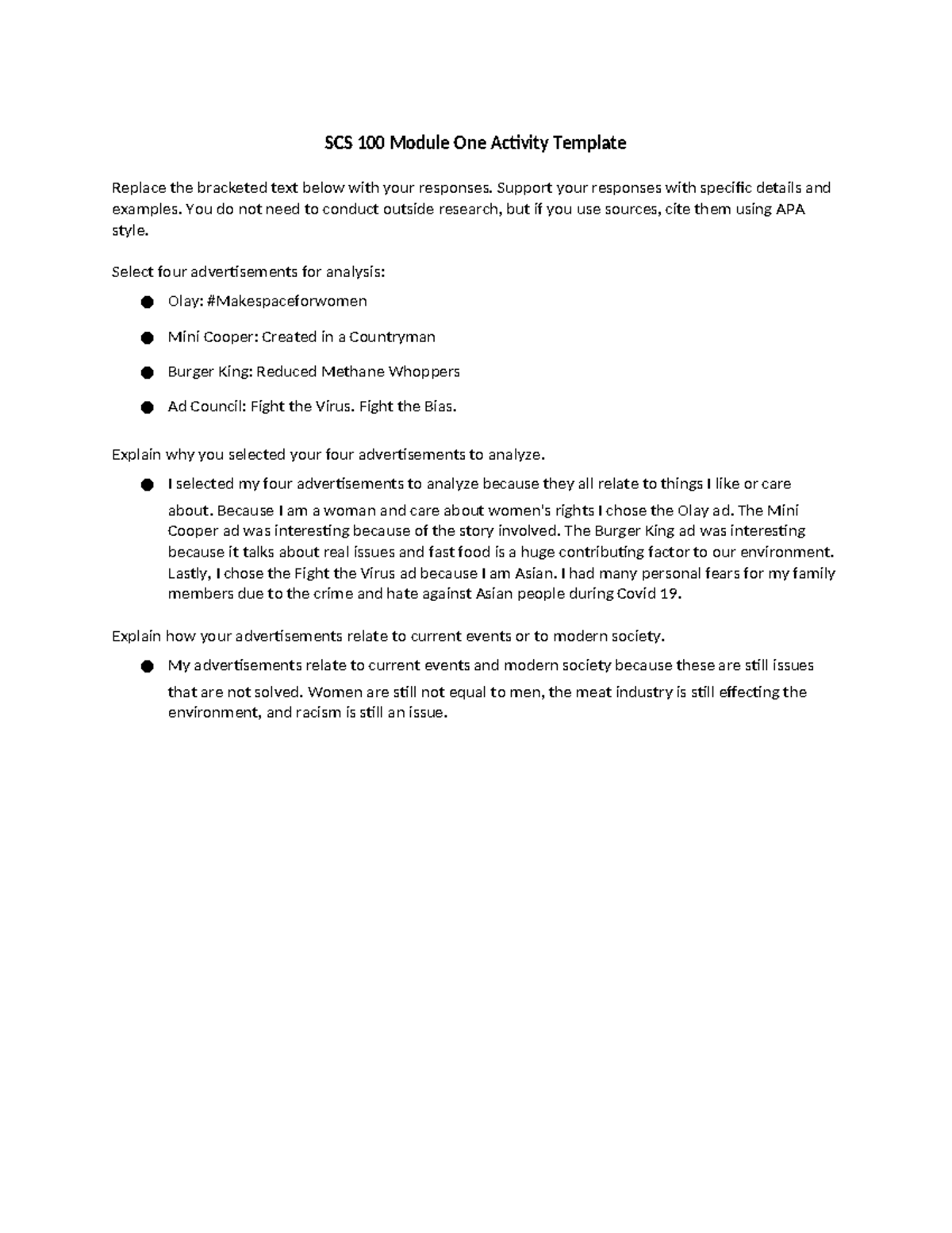 SCS 100 Module One Activity Template - SCS 100 Module One Activity ...