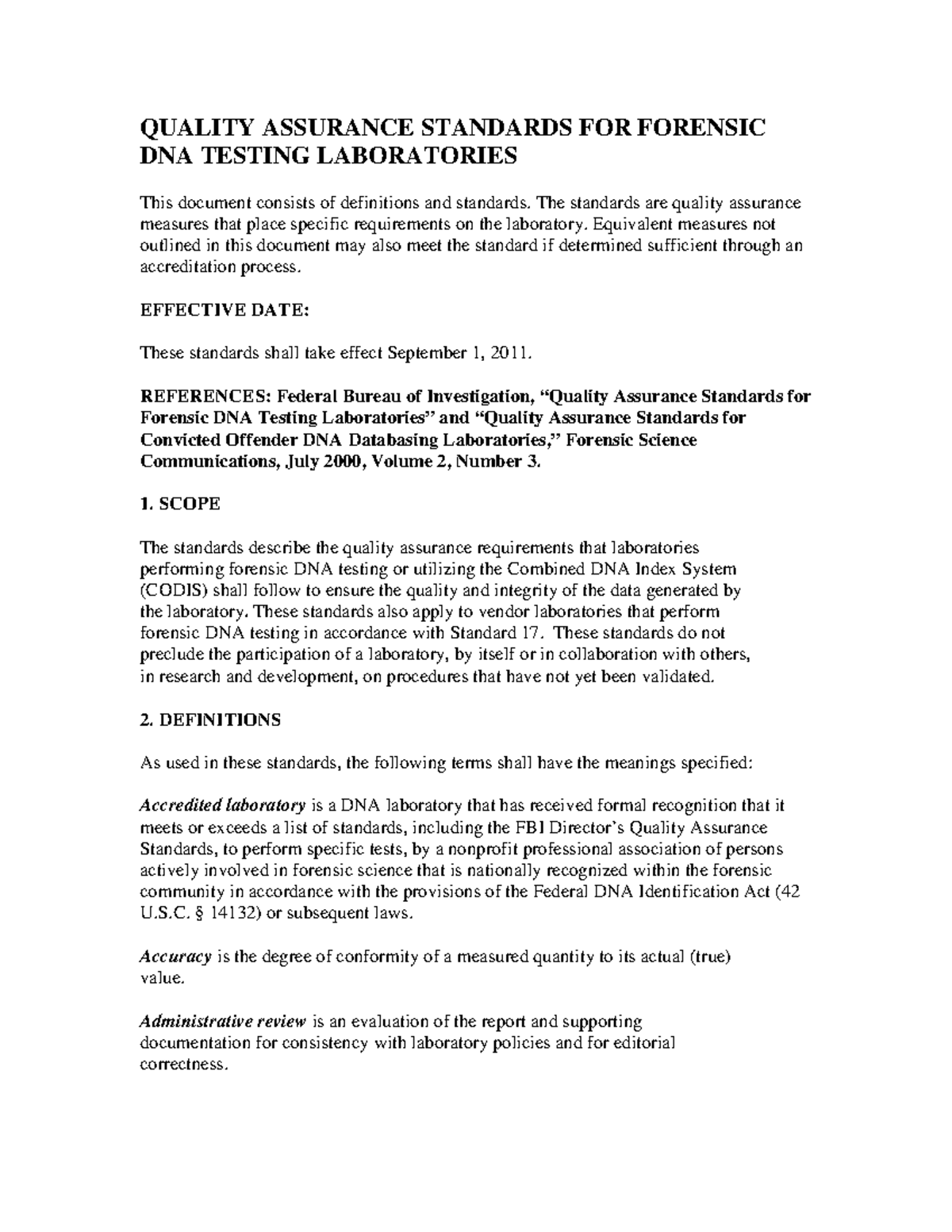 QA Standards for Forensic DNA Testing Labs (Effective 09/01/11) - Studocu