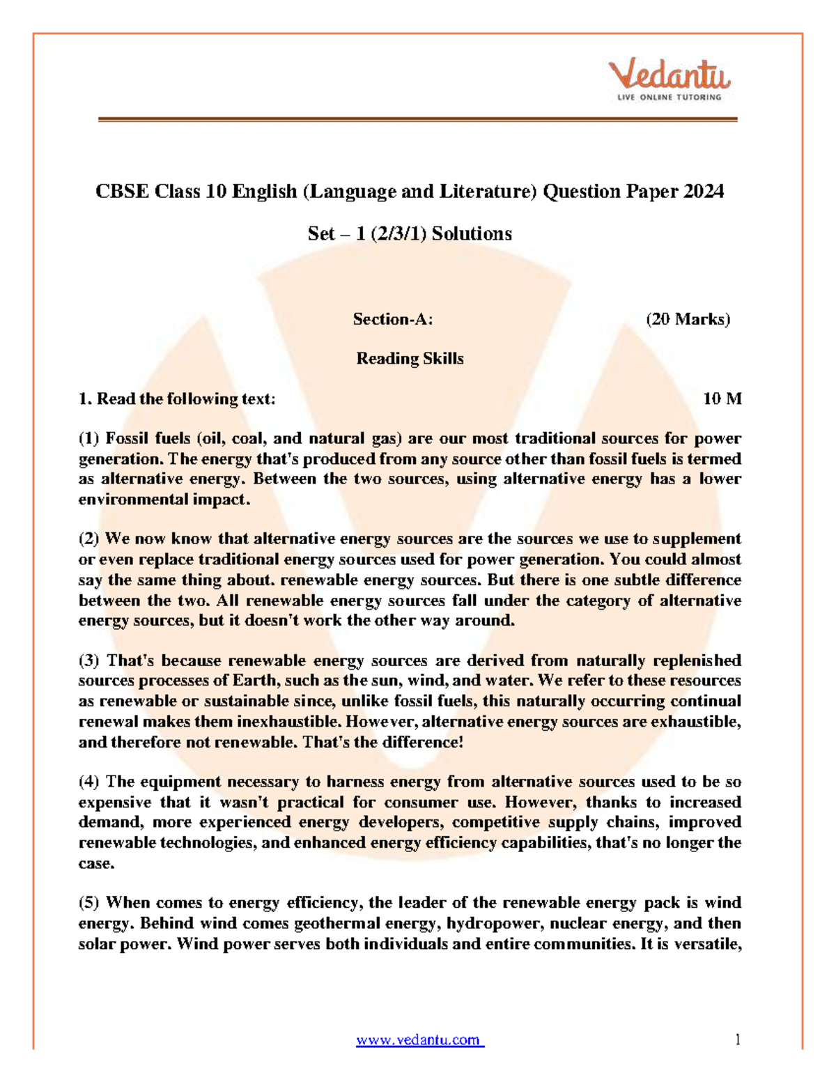 Cbse class 10 english question paper set 1 2 3 1 2024 - CBSE Class 10 ...