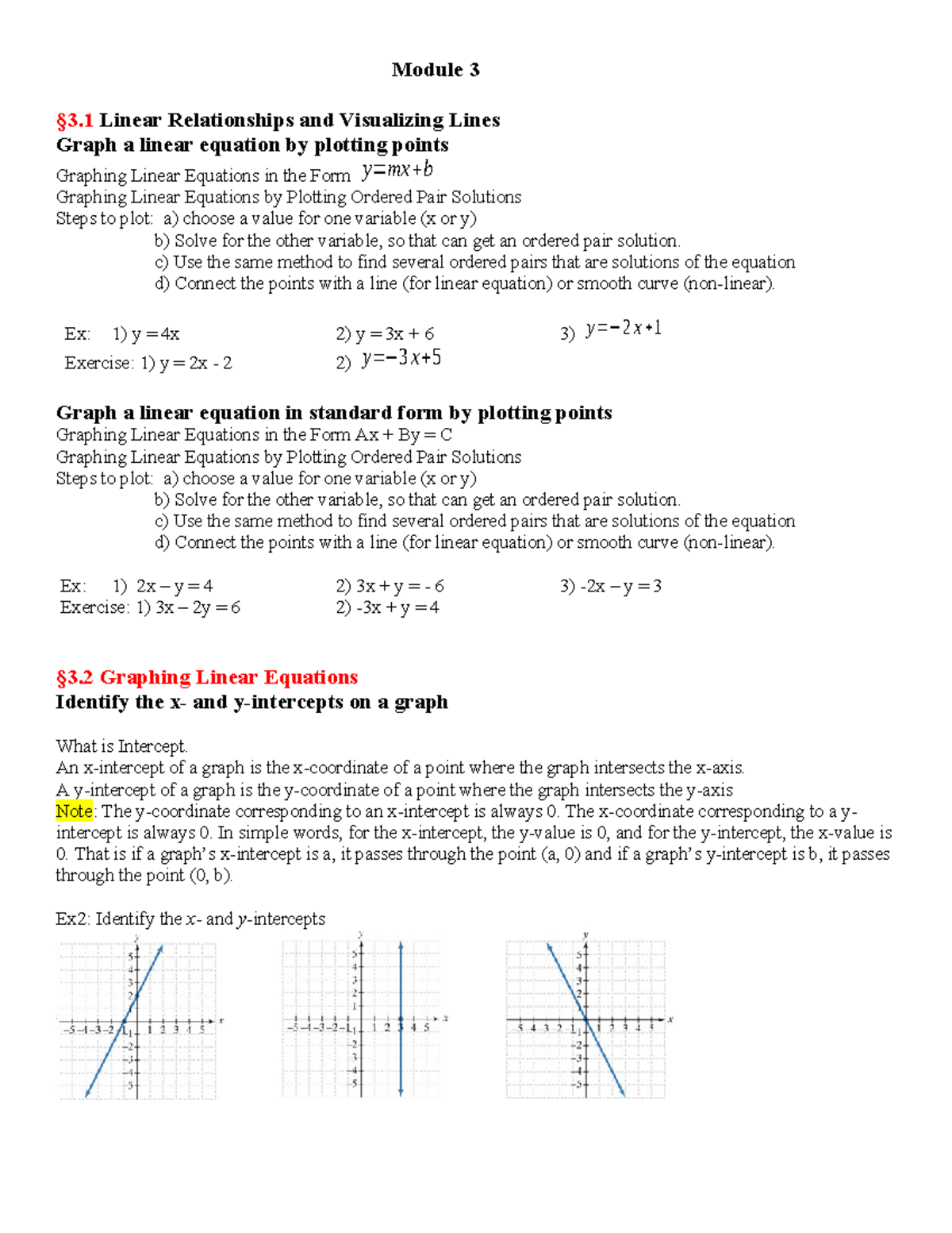 Graphing Linear Equations: Slope & Intercepts Techniques - Module 3 ...