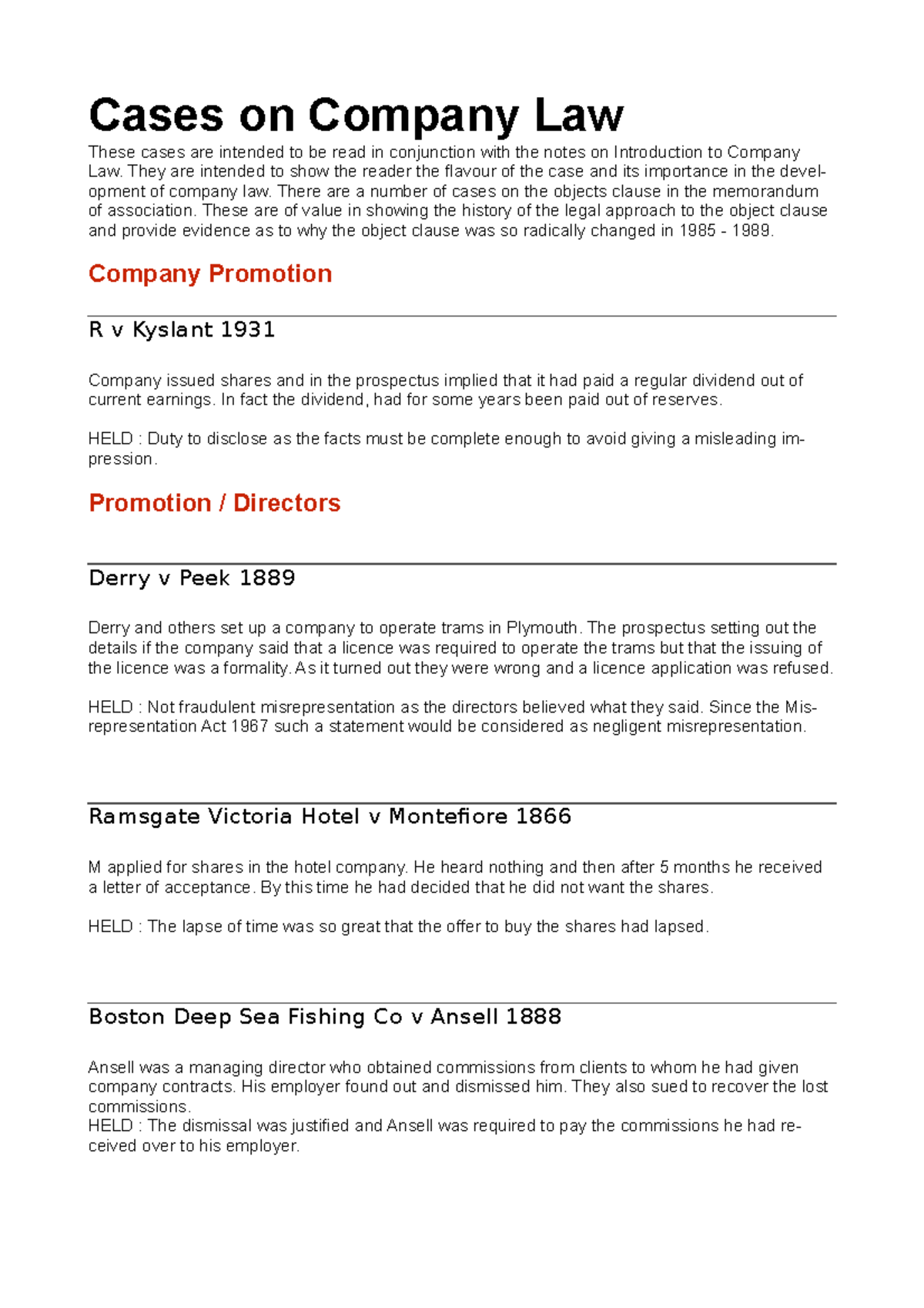 Company Law Cases: Essential Readings for Understanding Key Legal ...