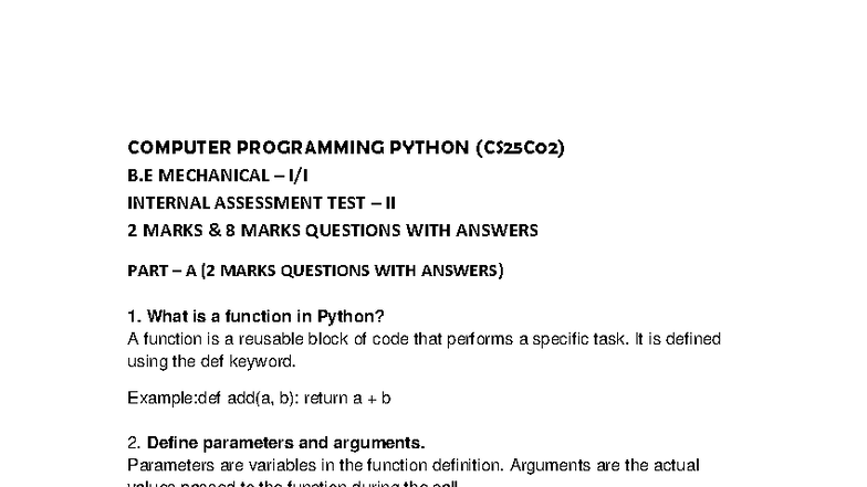 COMPUTER PROGRAMMING PYTHON (CS25C02) B.E MECHANICAL INTERNAL ...
