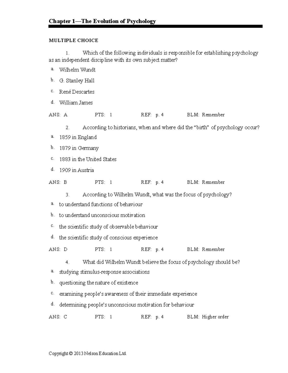 Psychology PSY101 Chapter 1 Quiz: The Evolution of Psychology - Studocu