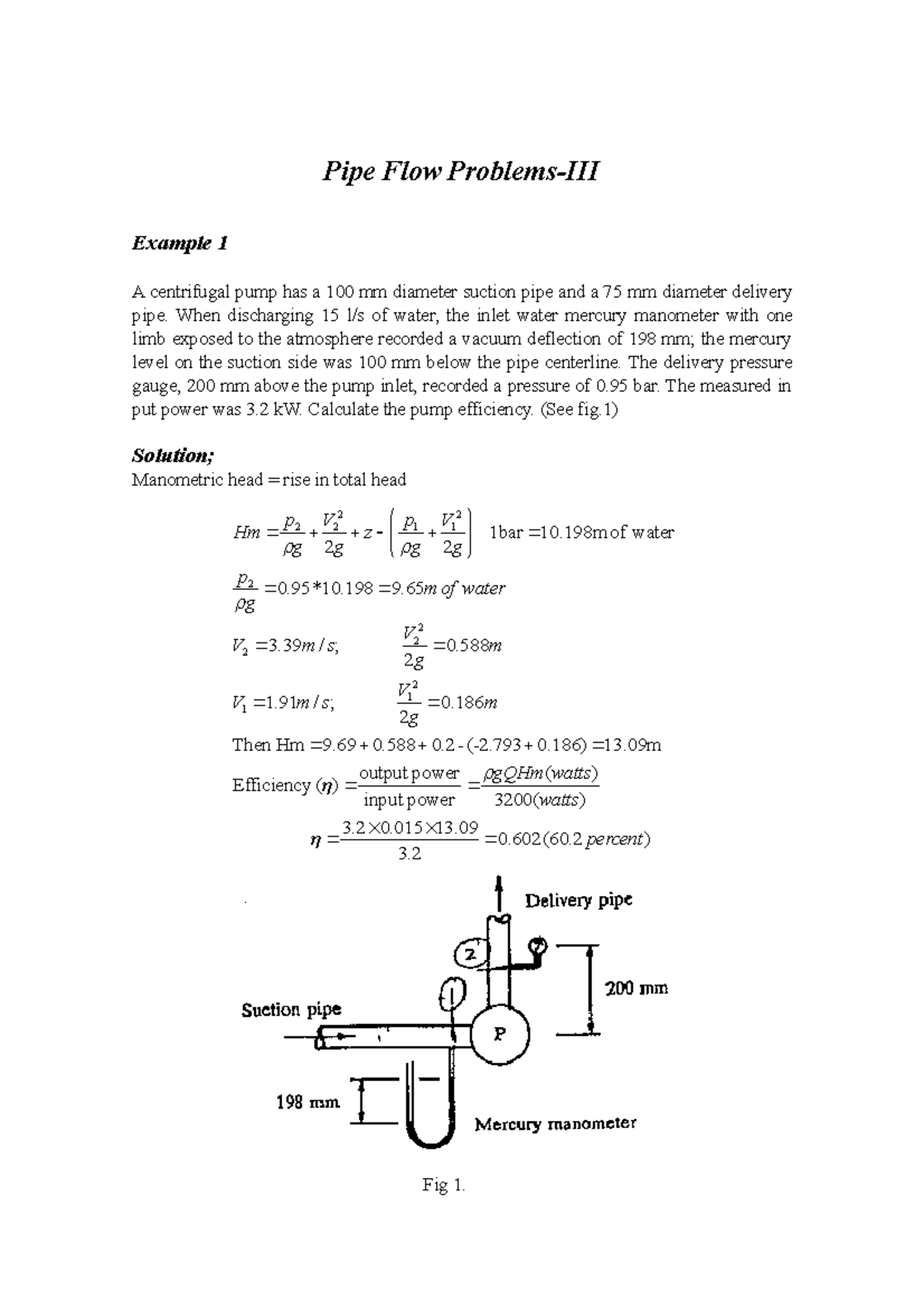 Fluid Machinery: Solving Pipe Flow Problems and Pump Efficiency - Studocu