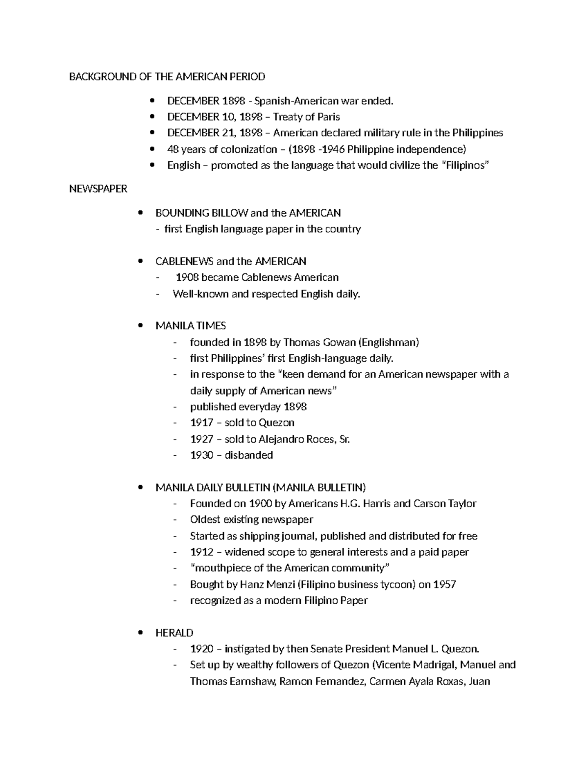Background of the American Period (1898-1946): Key Events and ...