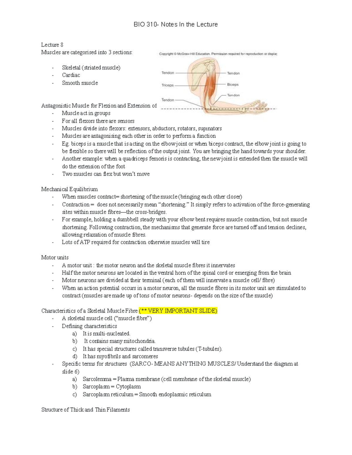 BIO 310 - Lecture 8: Skeletal Muscle Mechanics and Function - Studocu