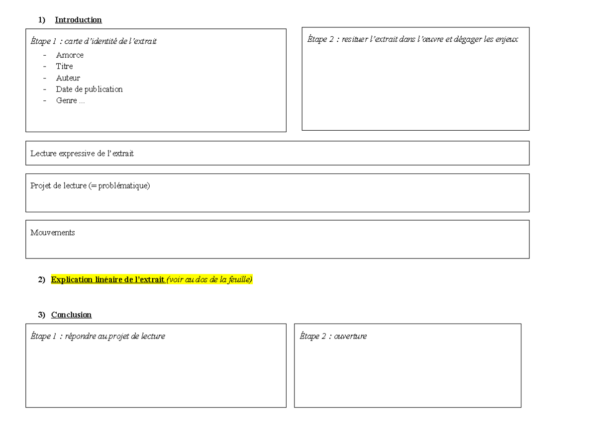 Analyse Linéaire d'Extrait: Préparation et Interprétation - Studocu