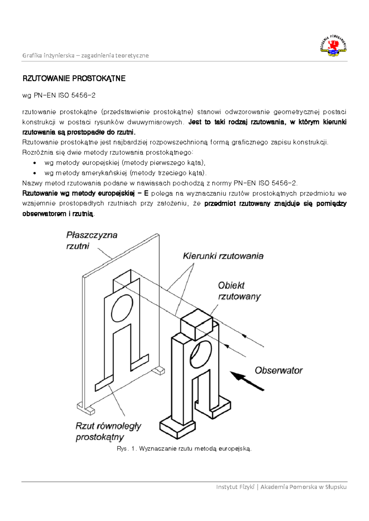 Rzutowanie Prostokątne: Metody E i A wg PN-EN ISO 5456-2 - Studocu