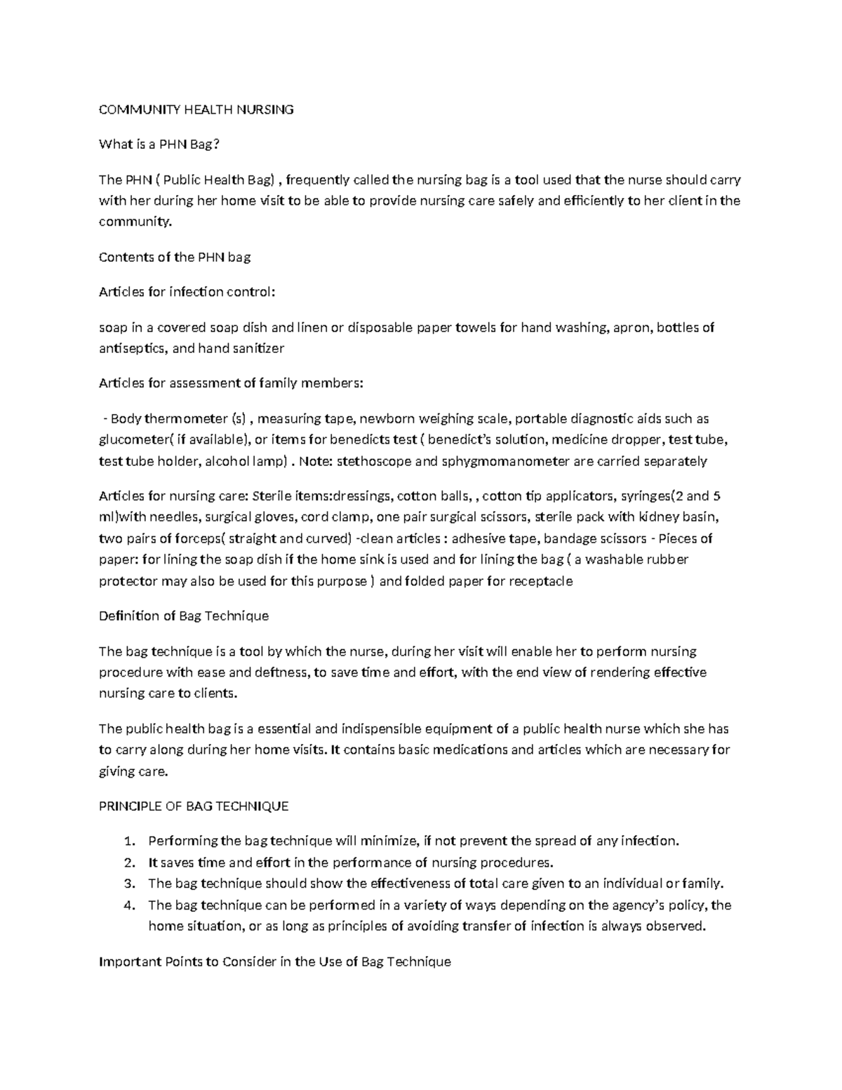 Community Health Nursing: Essentials of the PHN Bag & Bag Technique ...
