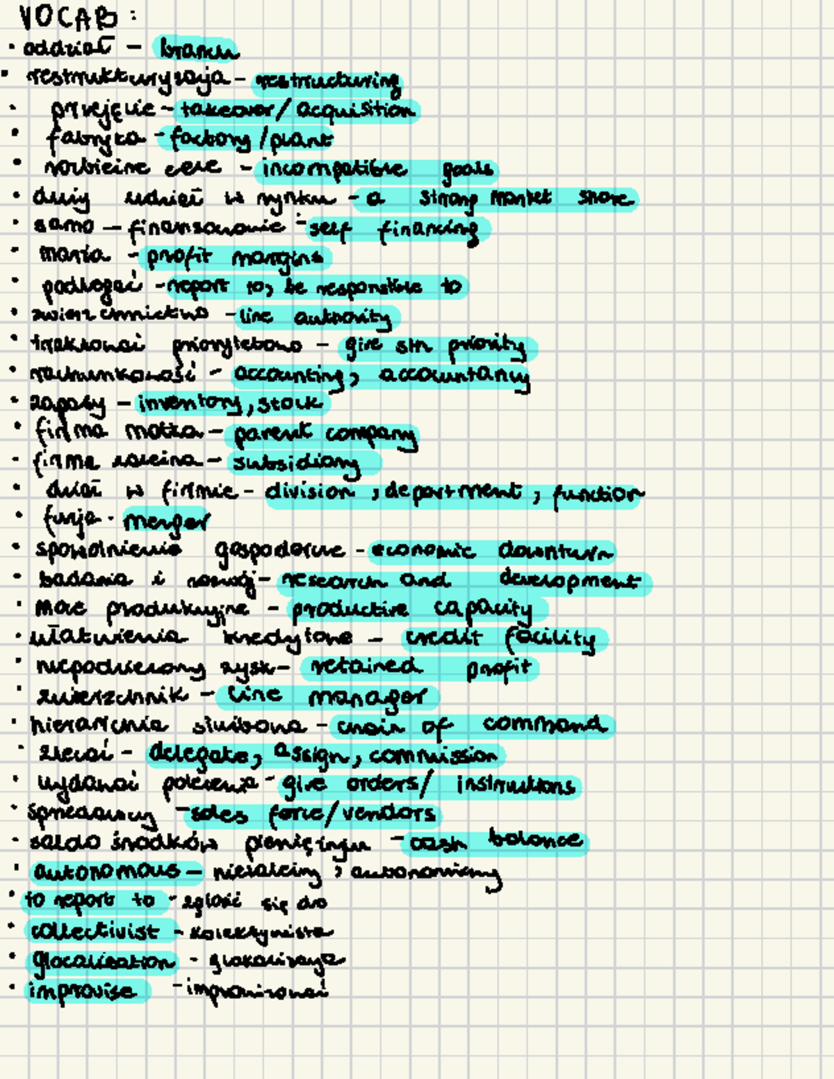 English in business - VOCAB : · oddiat -branch · restructuryzaja ...