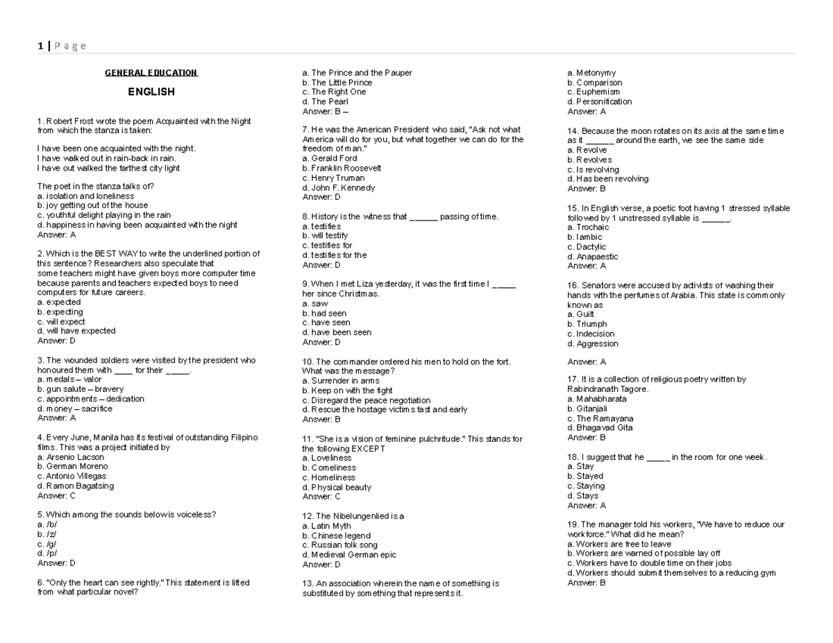 Gened drills - Take time to review - GENERAL EDUCATION ENGLISH Robert ...