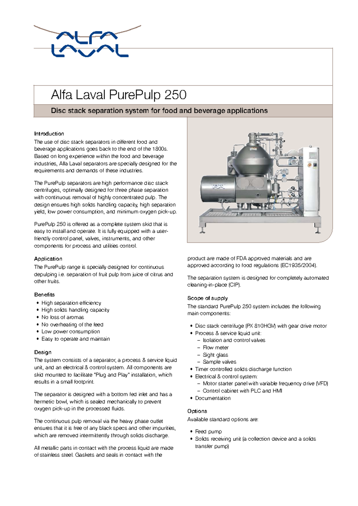 Alfa Laval PurePulp 250 Separator System Overview for Food & Beverage ...
