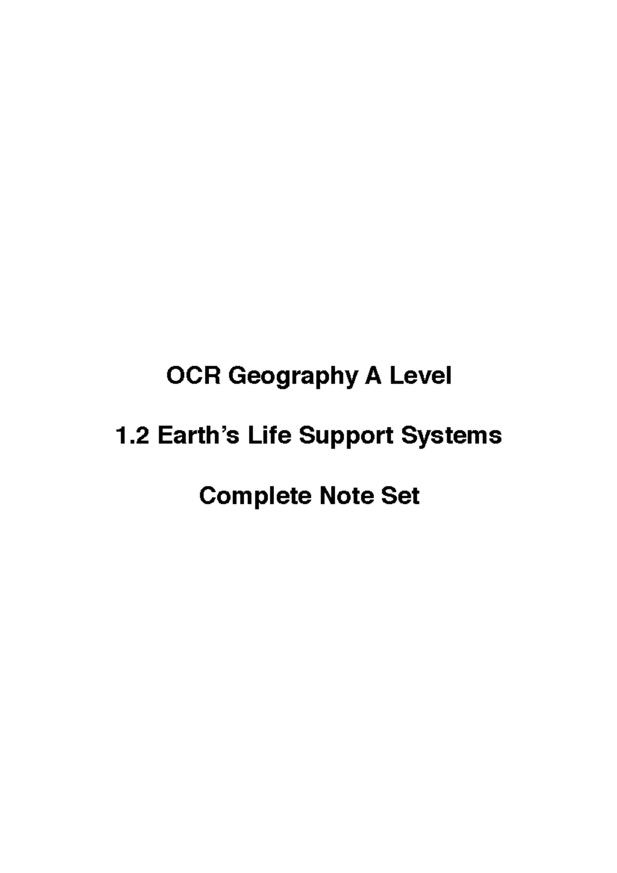 OCR Geography A Level 1.2 Life Support Systems: The Water Cycle Notes ...