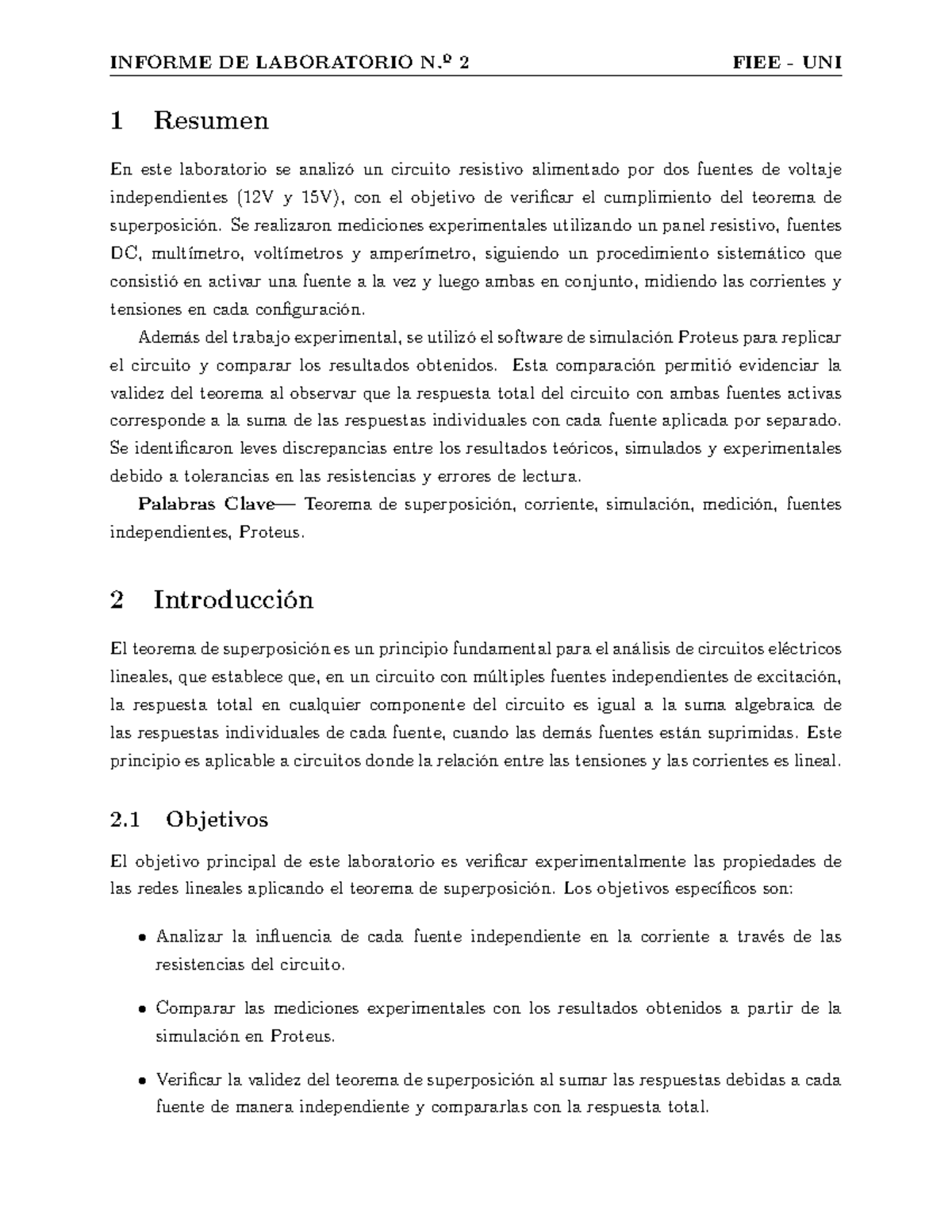 Informe Final LAB N2 Circuitos Electricos - 1 Resumen En este laboratorio se analizó un circuito ...