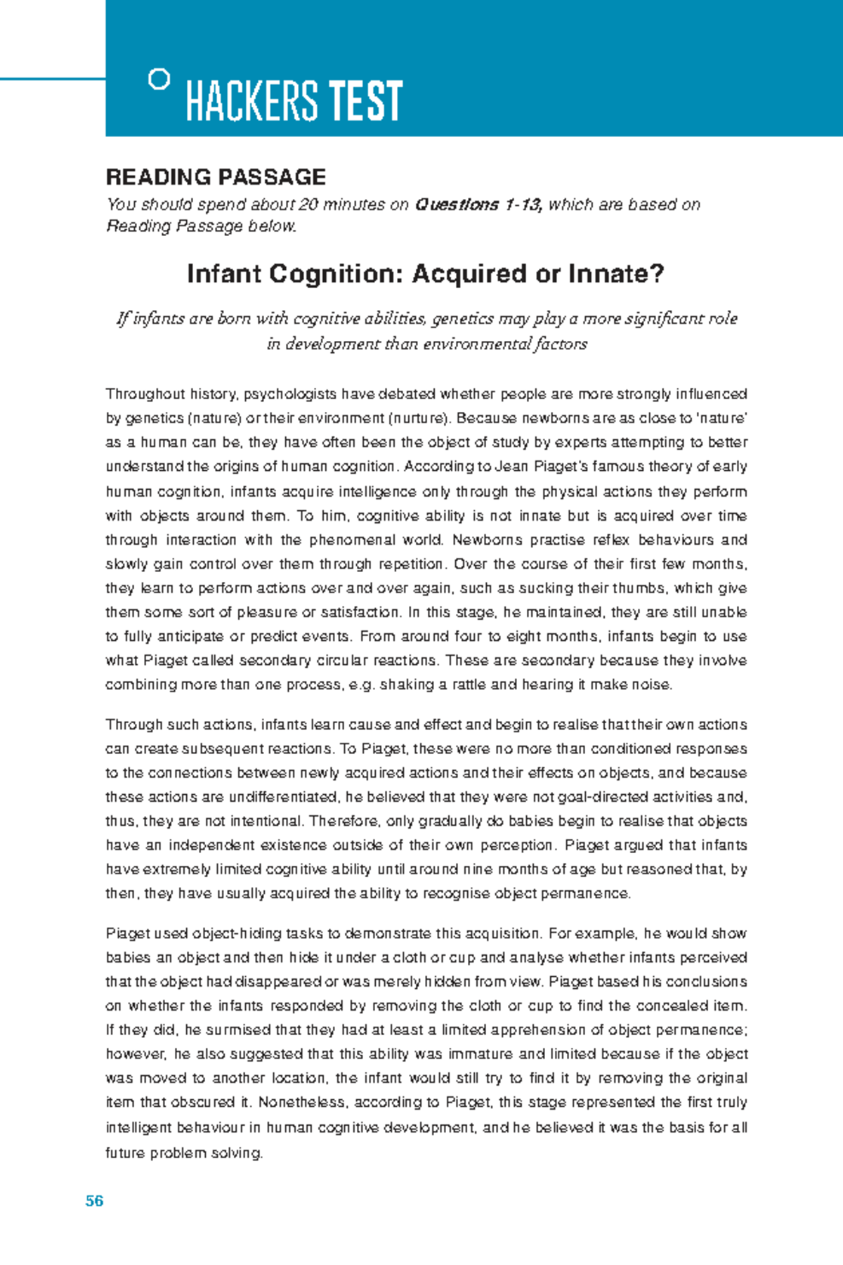 Infant Cognition: Nature vs. Nurture - MCQ Practice (TACN) - Studocu