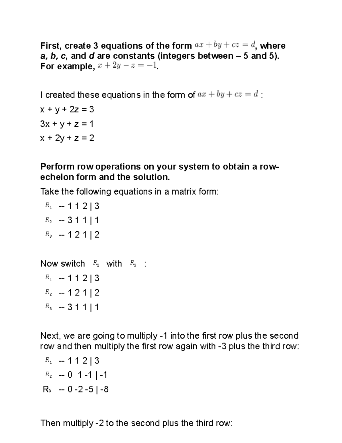 MATH 1201 Discussion Forum WEEK 6 - First, create 3 equations of the ...