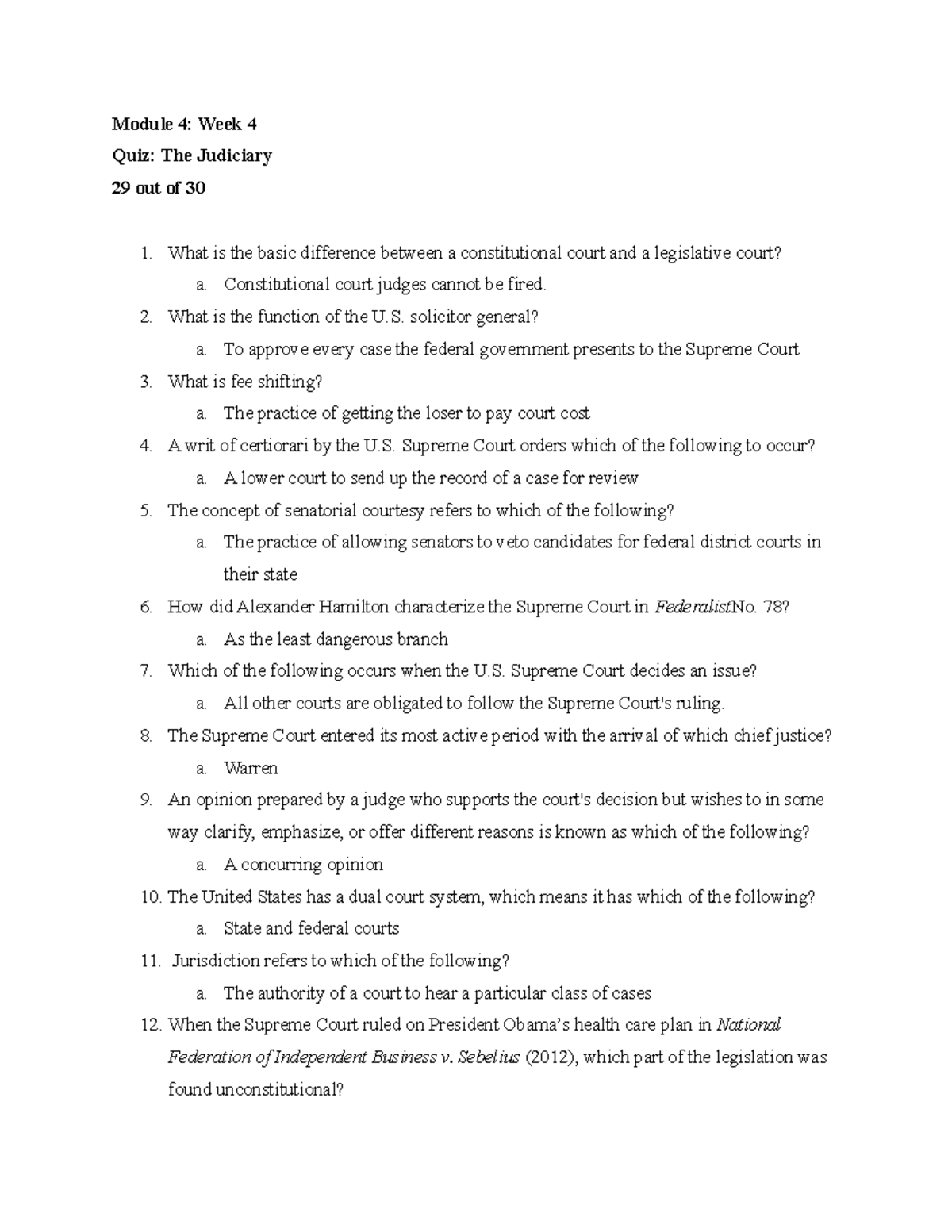 Quiz: Judiciary Overview and Key Concepts (Module 4) - Studocu