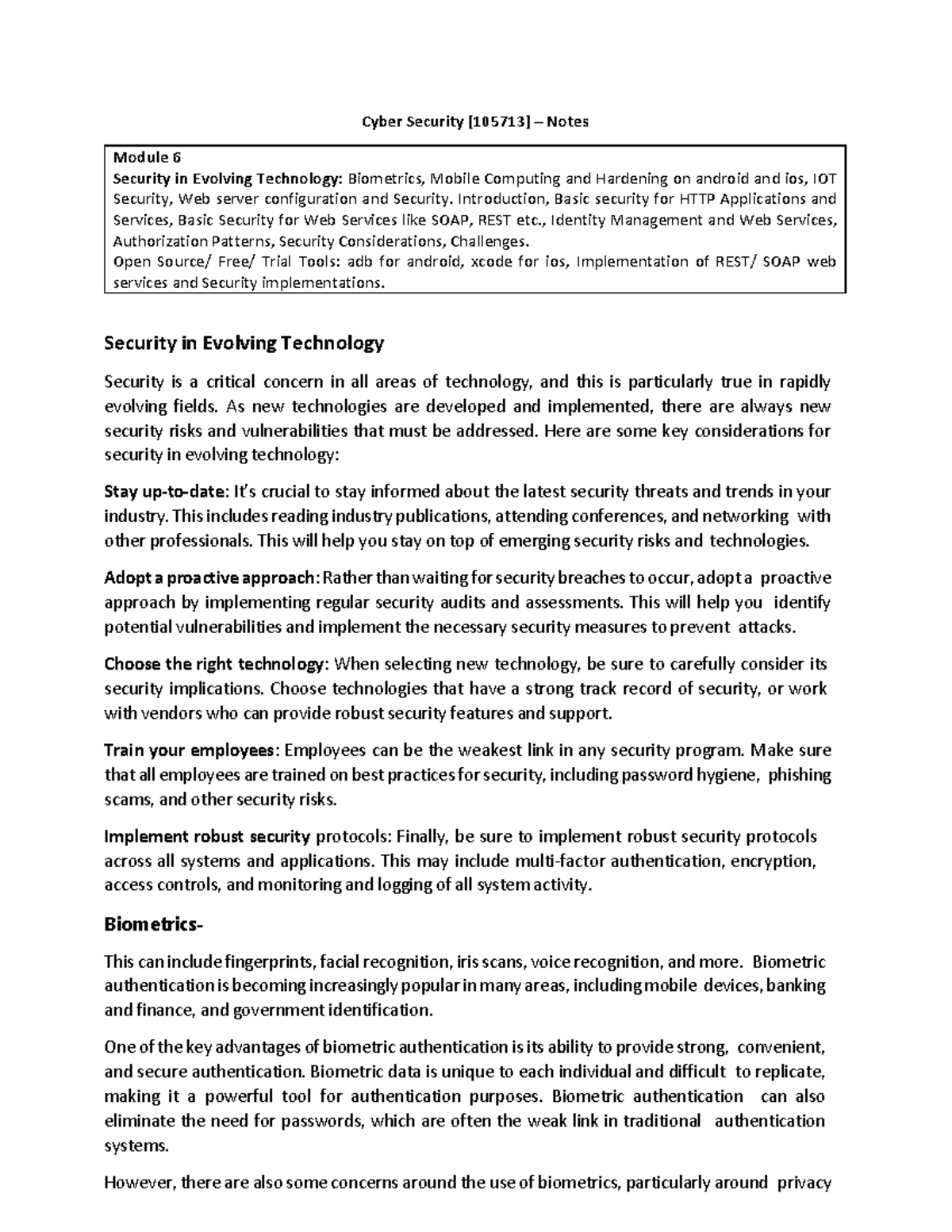 Cyber Security 105713 Module 6 Security In Evolving Tech Threats
