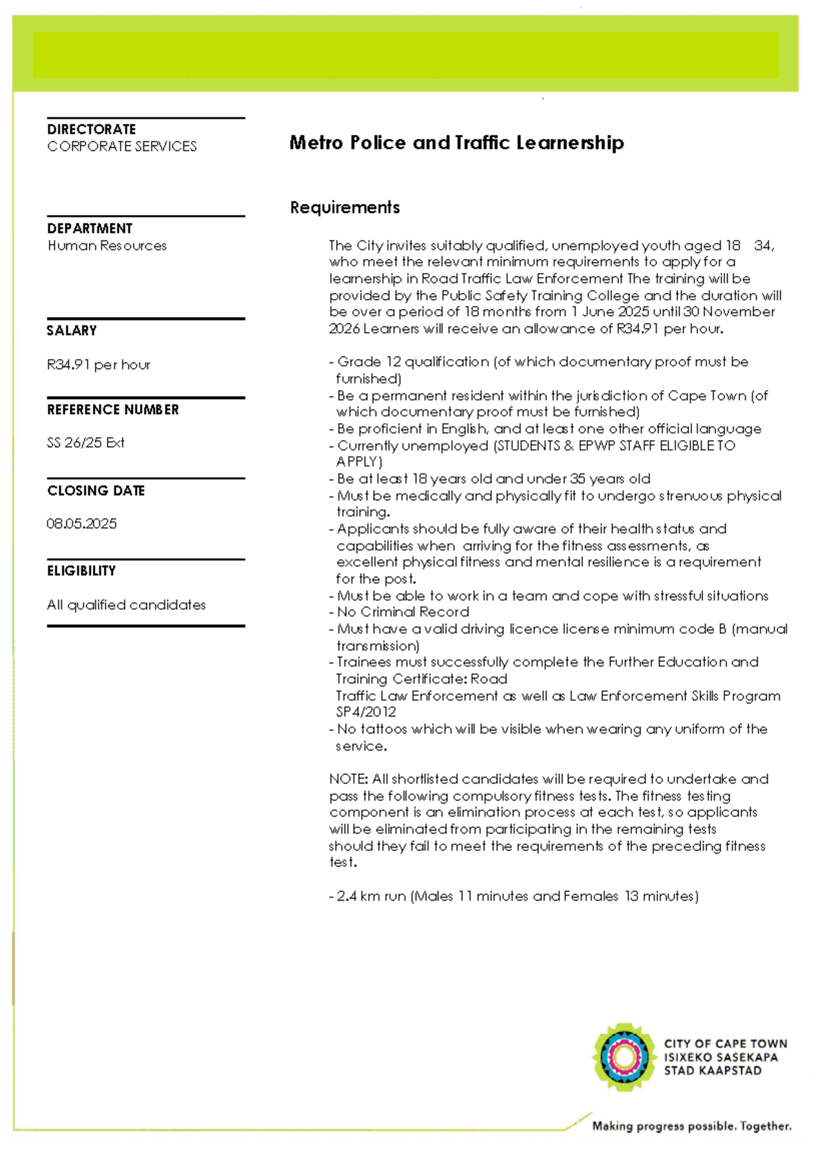 Metro Police & Traffic Learnership Requirements Overview (SS Ext) - Studocu
