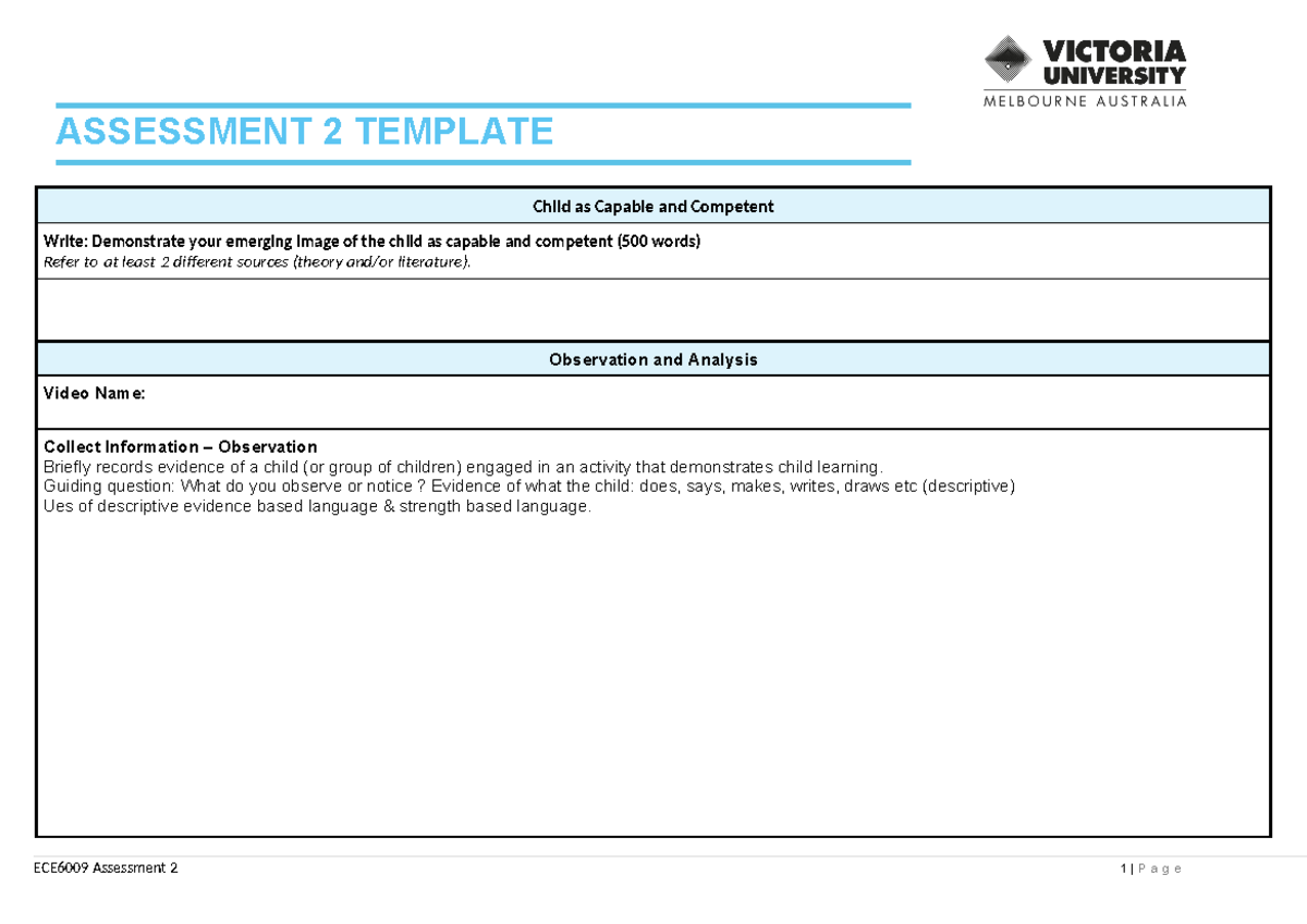 ECE6009 Assessment 2: Template for Child Competence Analysis - Studocu