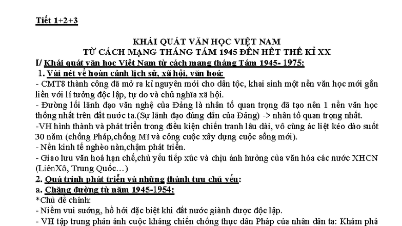 Khái Quát Văn Học Việt Nam Từ Cách Mạng 1945 Đến Thế Kỷ XX - Studocu