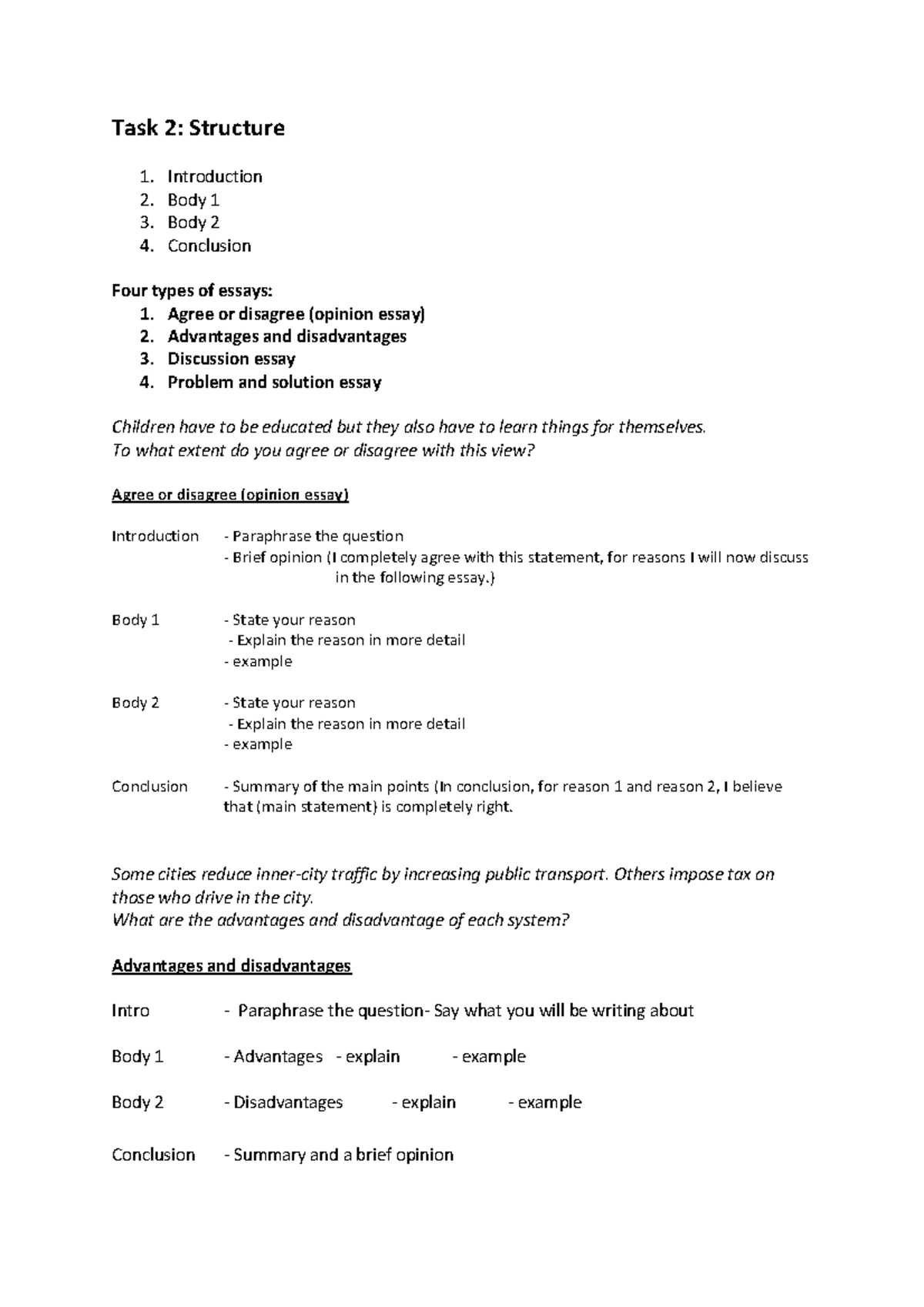 Task 2 Structures - Writing Part 2 for IELTS Exam - Studocu