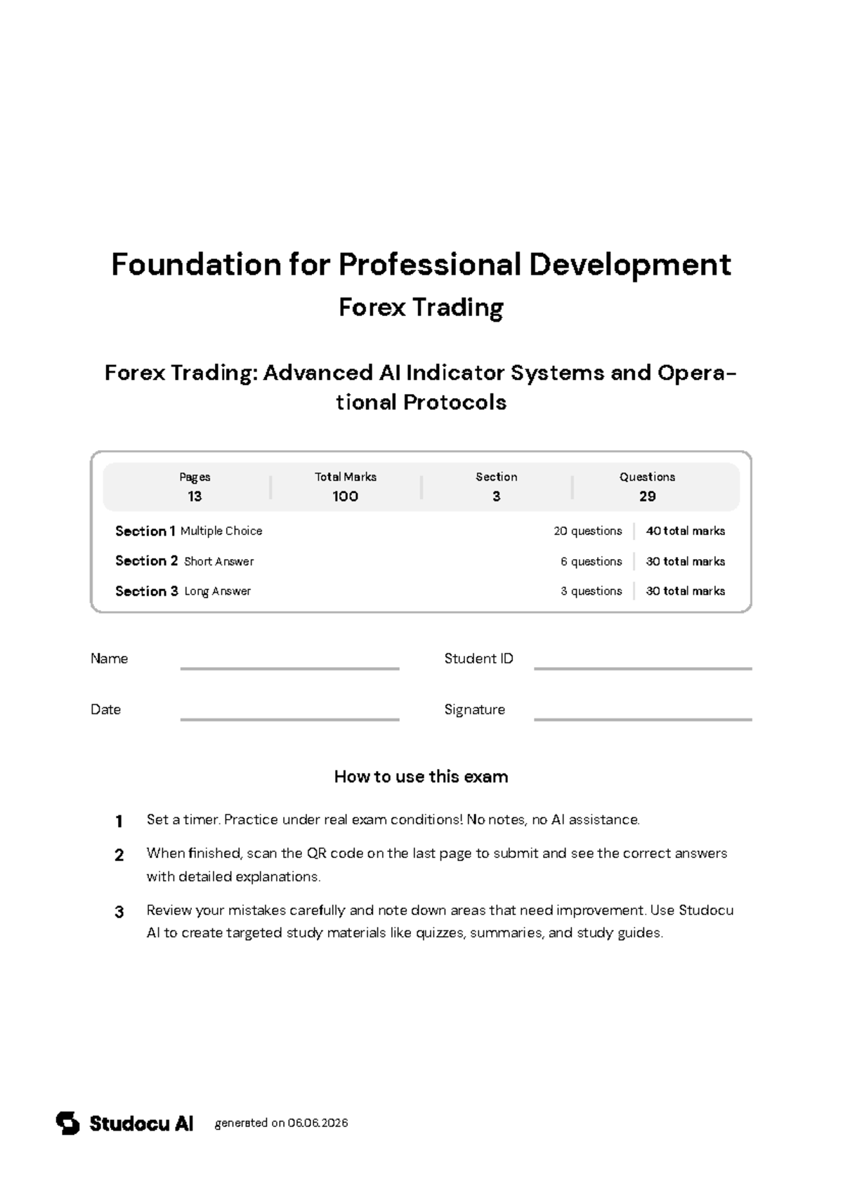 Forex Trading: Advanced AI Indicator Systems Exam - Studocu