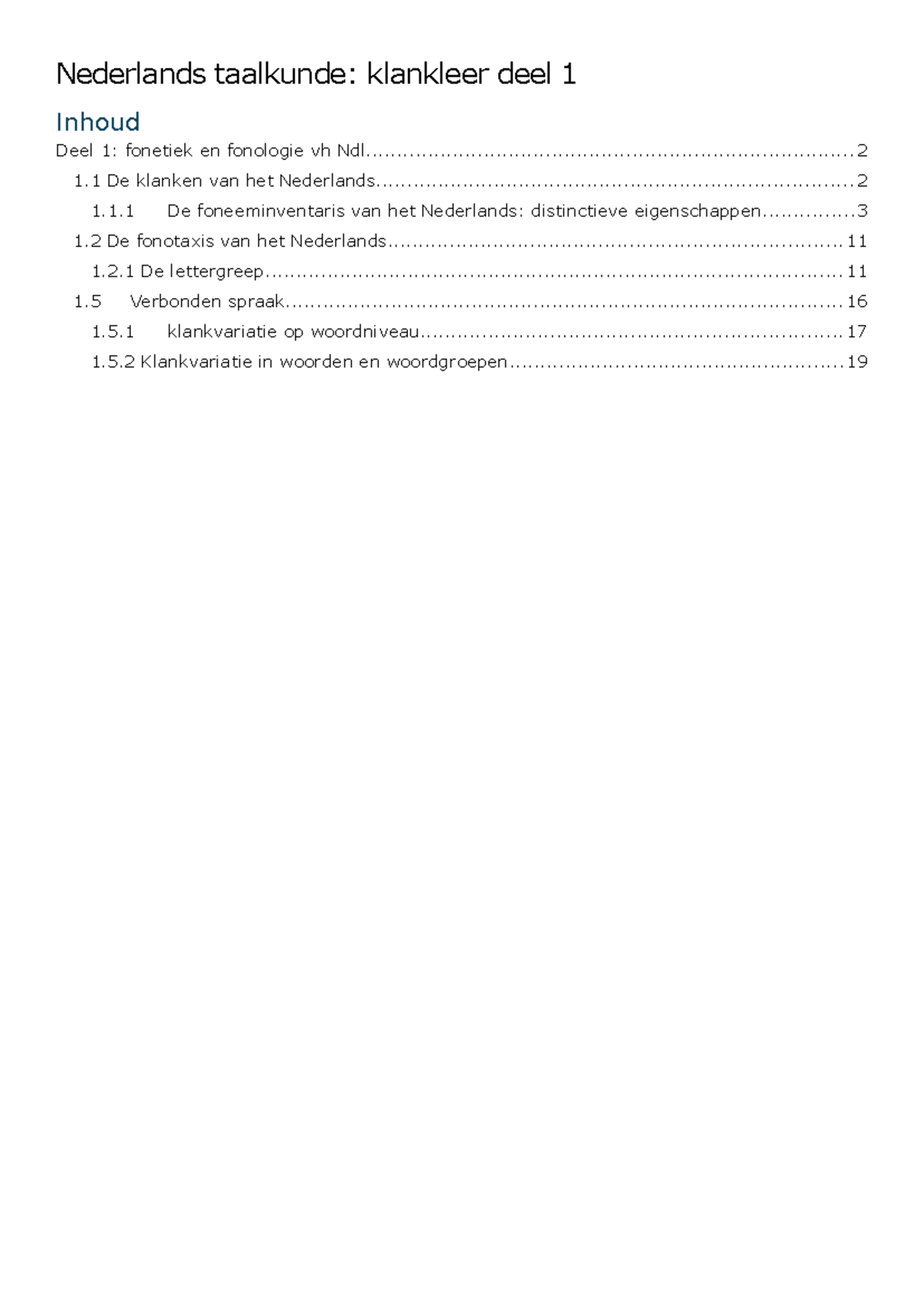 Nederlands taalkunde klankleer deel 1 - Inhoud Nederlands taalkunde ...