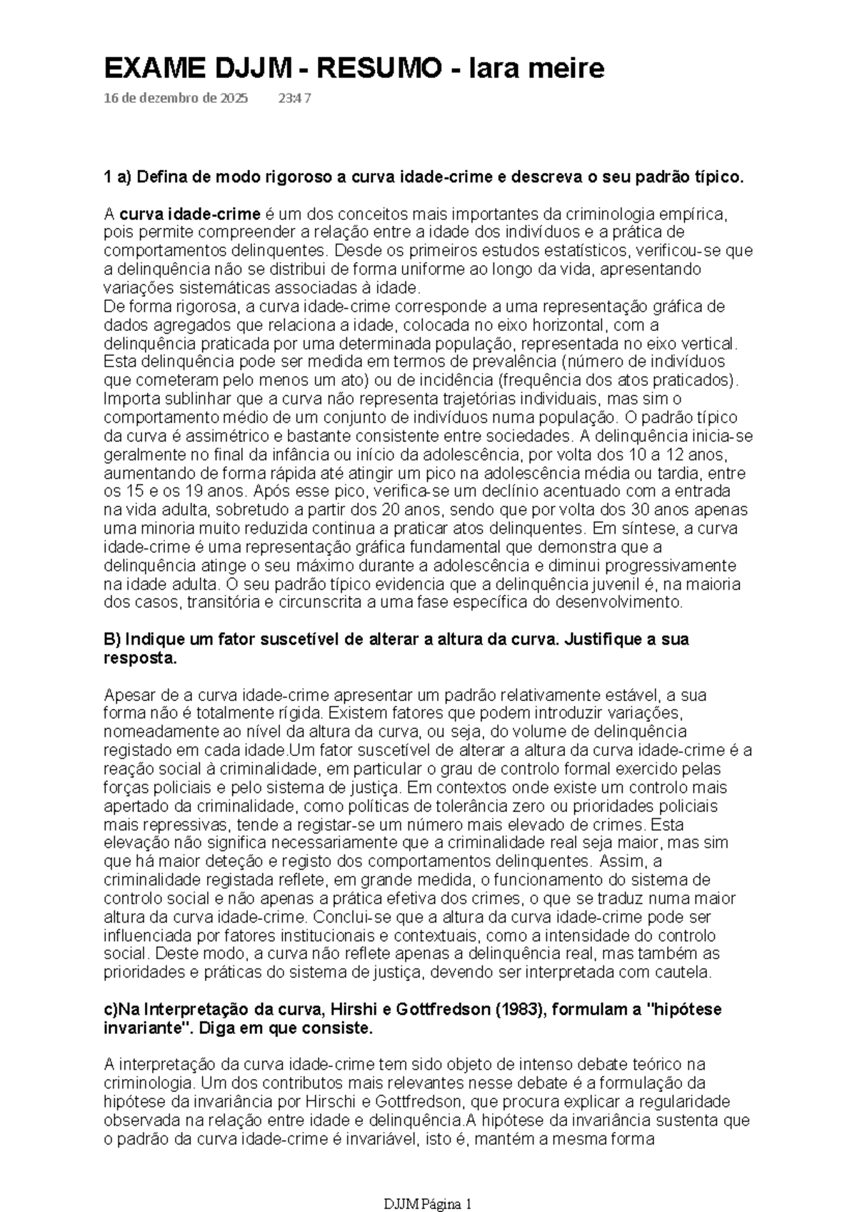 Resumo Completo DJJM: Testes e Conteúdos Lecionados - Studocu