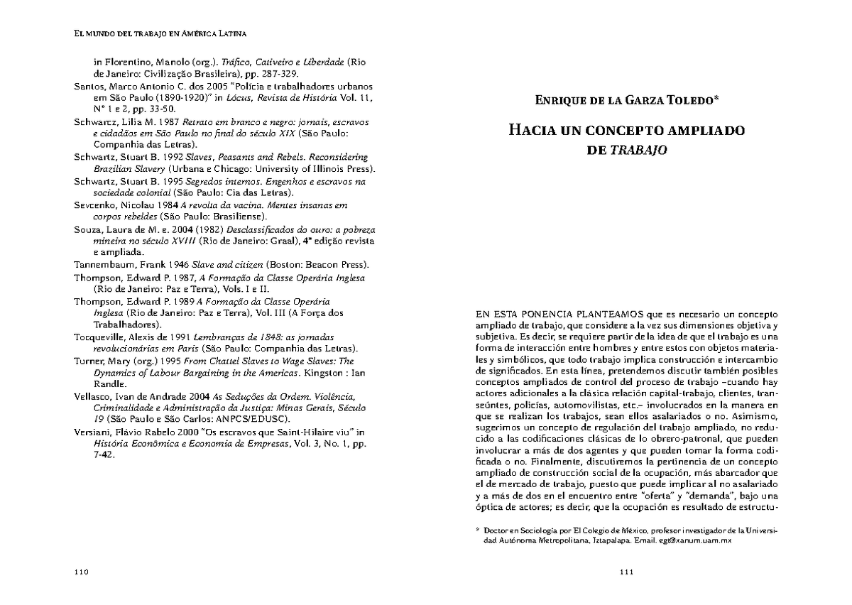 Concepto ampliado de trabajo. De la Garza - El mundo del trabajo en ...