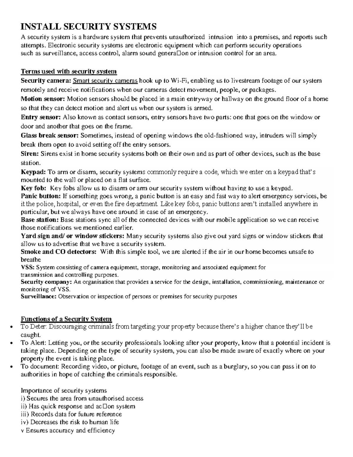 Install Security Systems Notes (Course Code: B) - Studocu