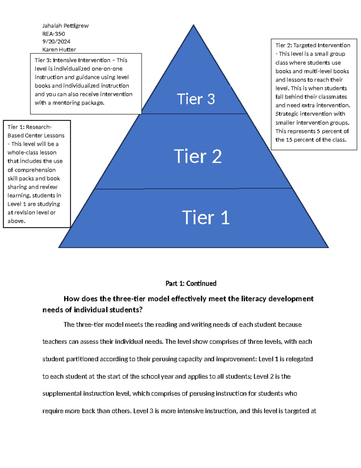 Three-Tier Model for Literacy Development Analysis - REA 9/20 - Studocu