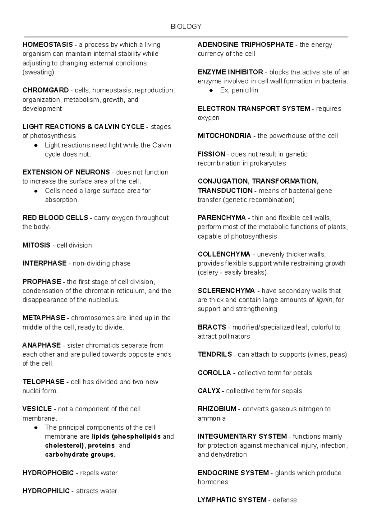Bio notes - Summary Protein Biology - BIOLOGY HOMEOSTASIS - a process ...