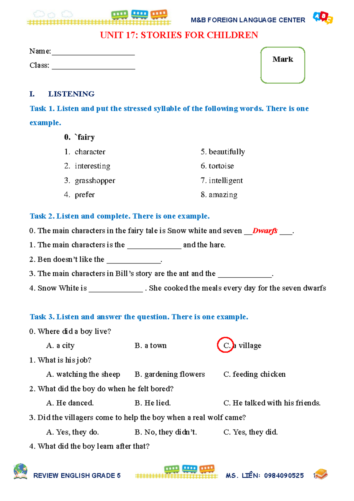 UNIT 17: Children's Stories Listening & Vocabulary Exercises - Studocu