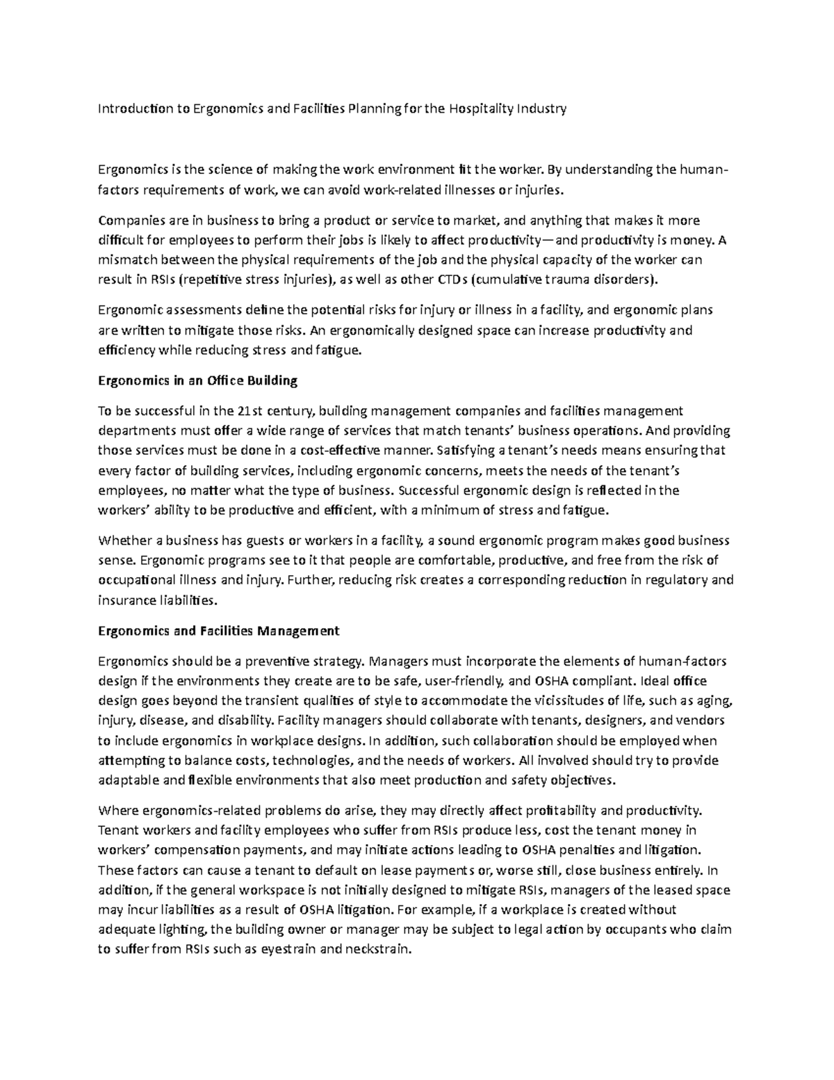 Introduction to Ergonomics and Facilities Planning for the Hospitality ...