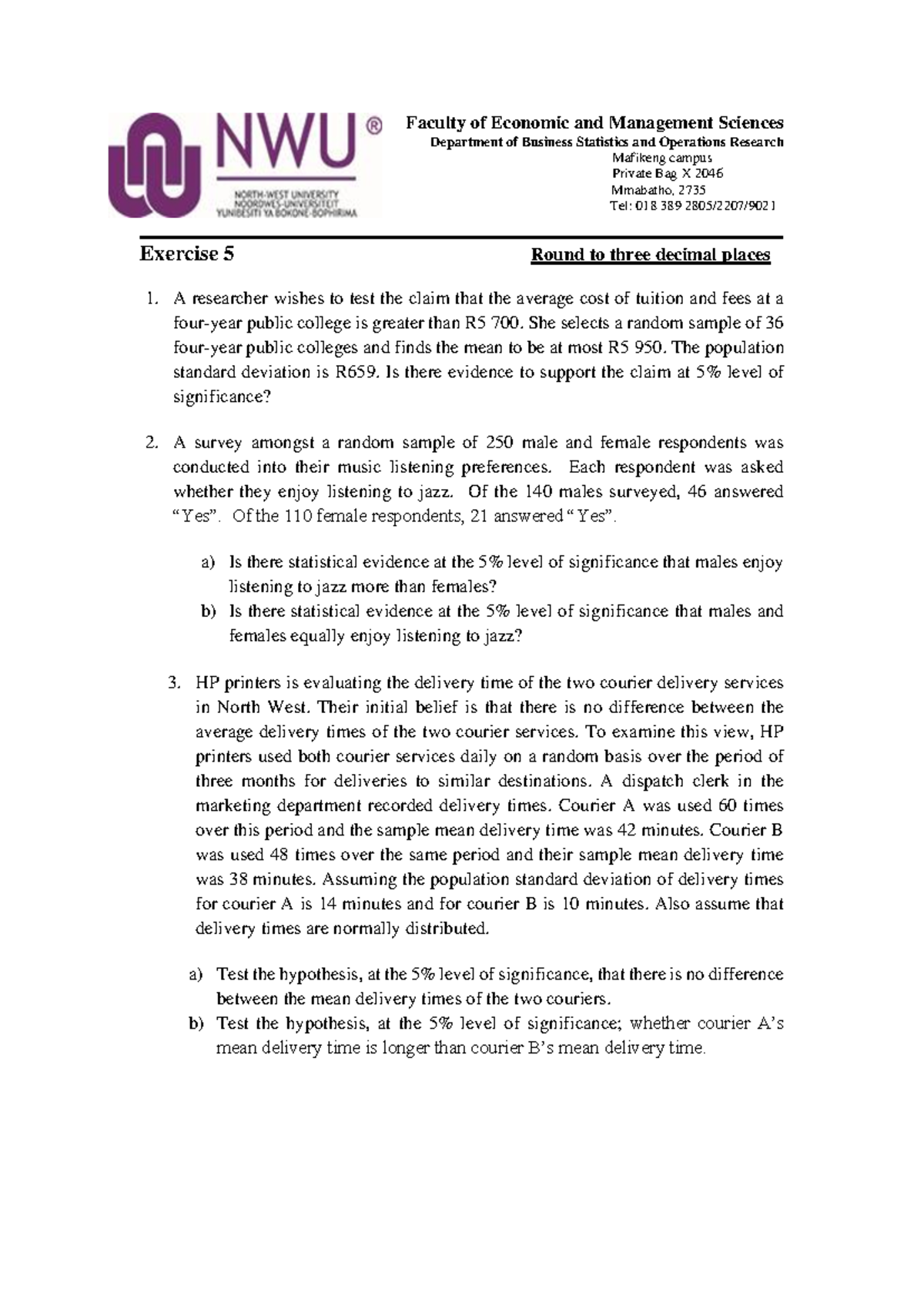 Exercise 5 2025 - Business Statistics Practice Problems - Studocu