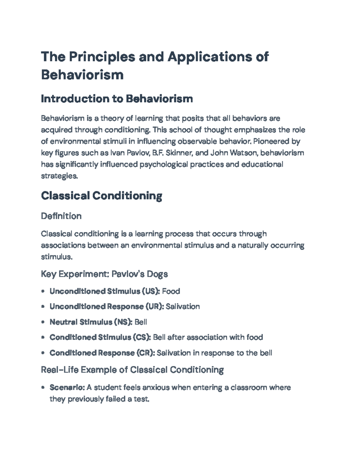 Principles and Applications of Behaviorism: Learning and Therapy ...