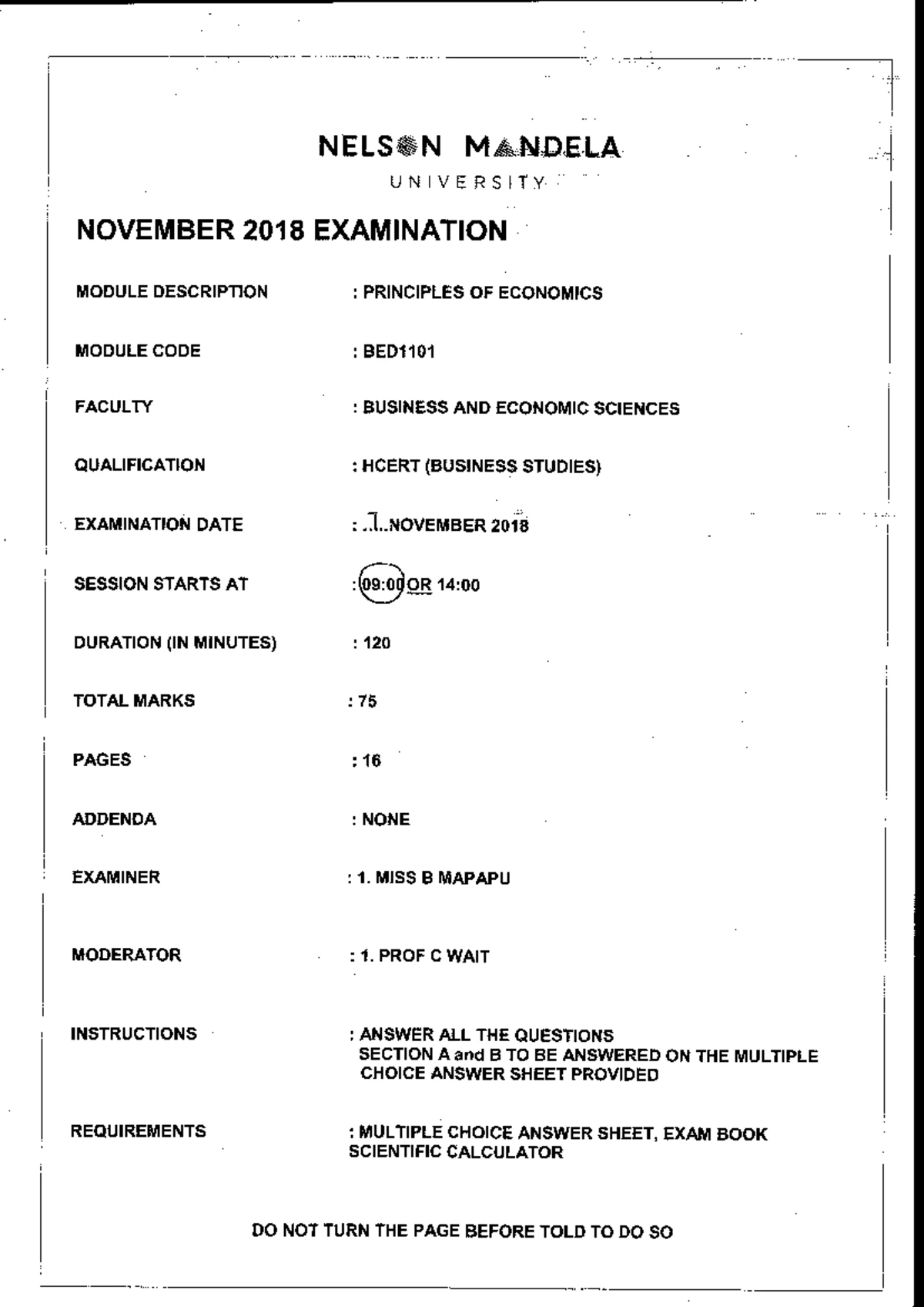 BED 1101 November 2018 Exam Preparation Guide - Studocu