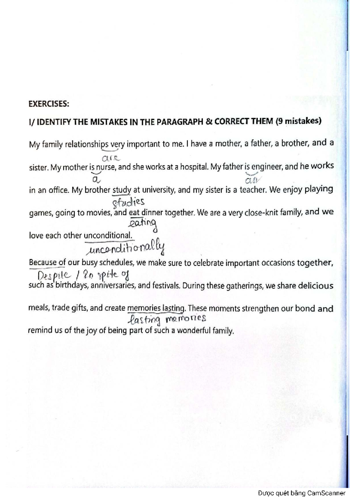 EXERCISES: IDENTIFY AND CORRECT MISTAKES IN PARAGRAPH (9 ERRORS) - Studocu