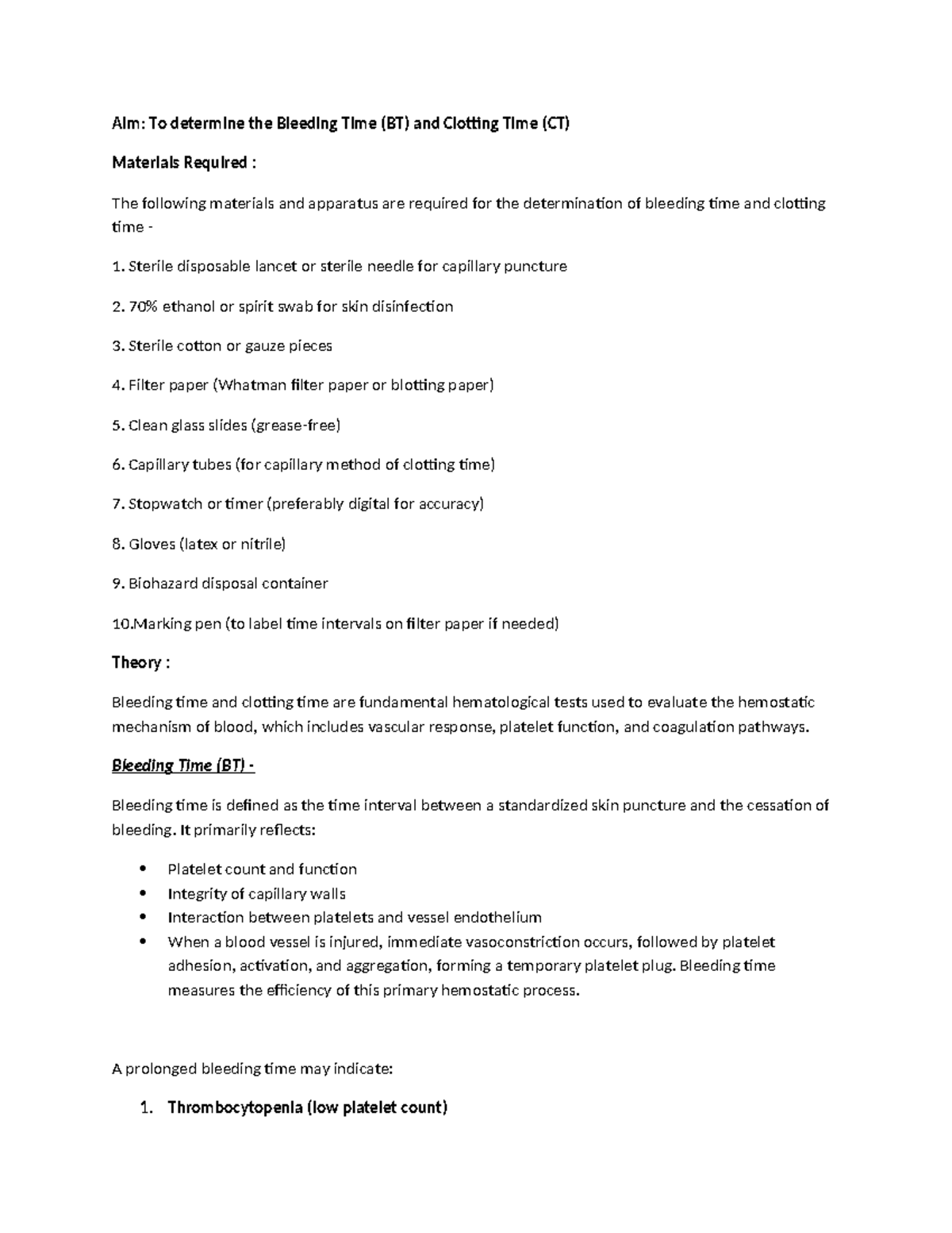 Bleeding Time and Clotting Time Analysis: Methods and Results - Studocu