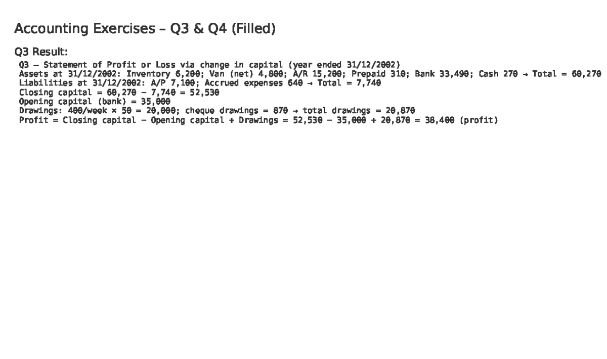 Accounting Exercises Q3 & Q4: Filled Tables and Results - Studocu