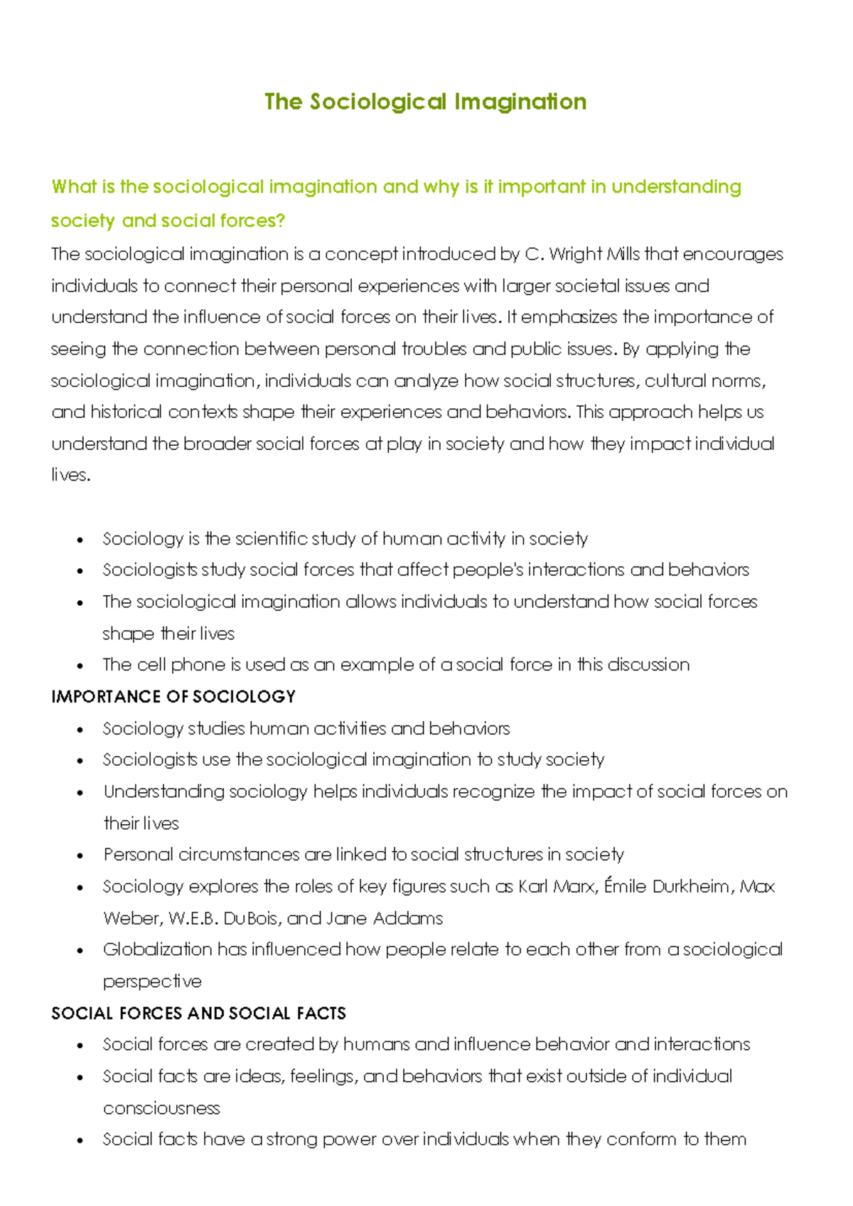 Sociological Imagination (SOC 101) Week 9 Notes and Summary - Studocu